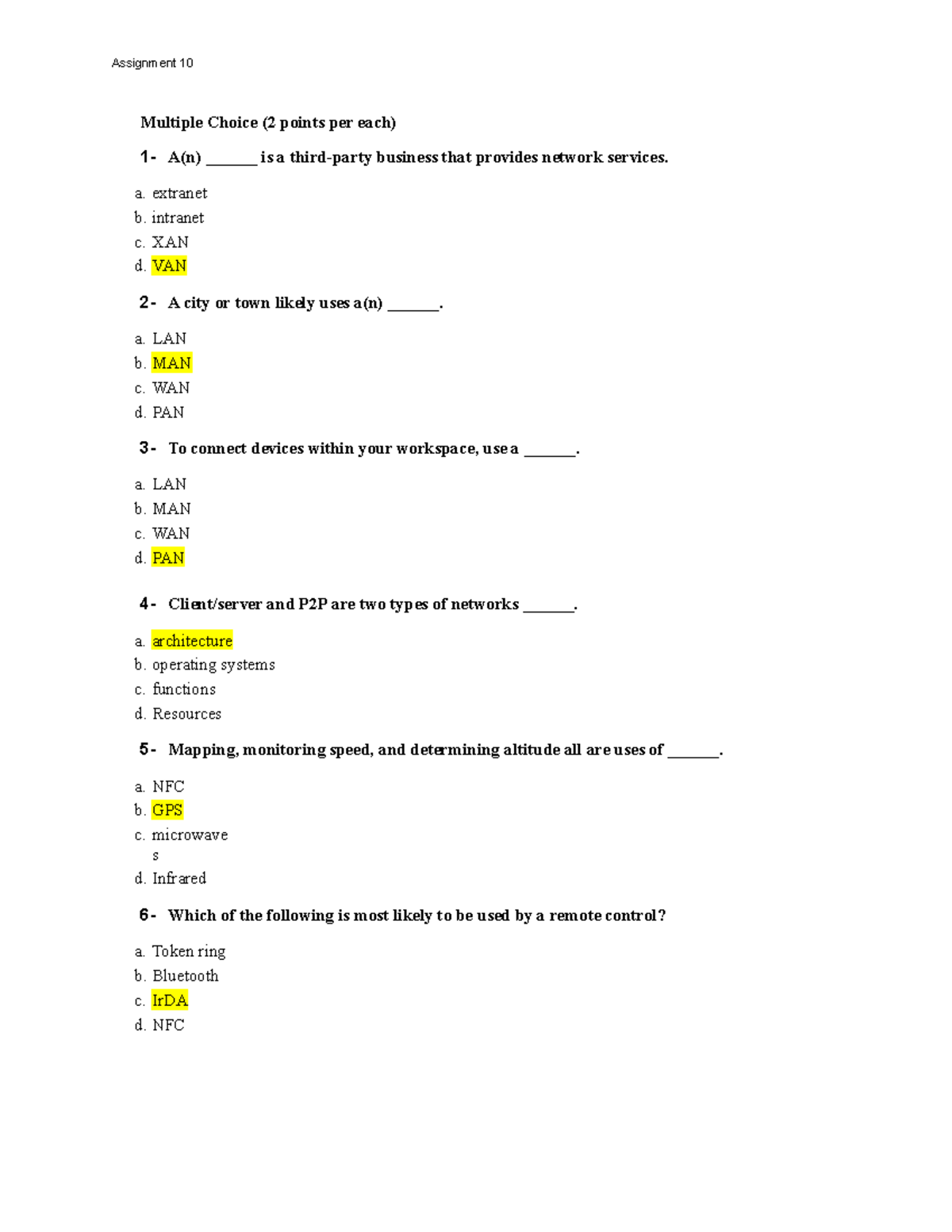 Assignment 10 - Module 10 content - Multiple Choice (2 points per each ...