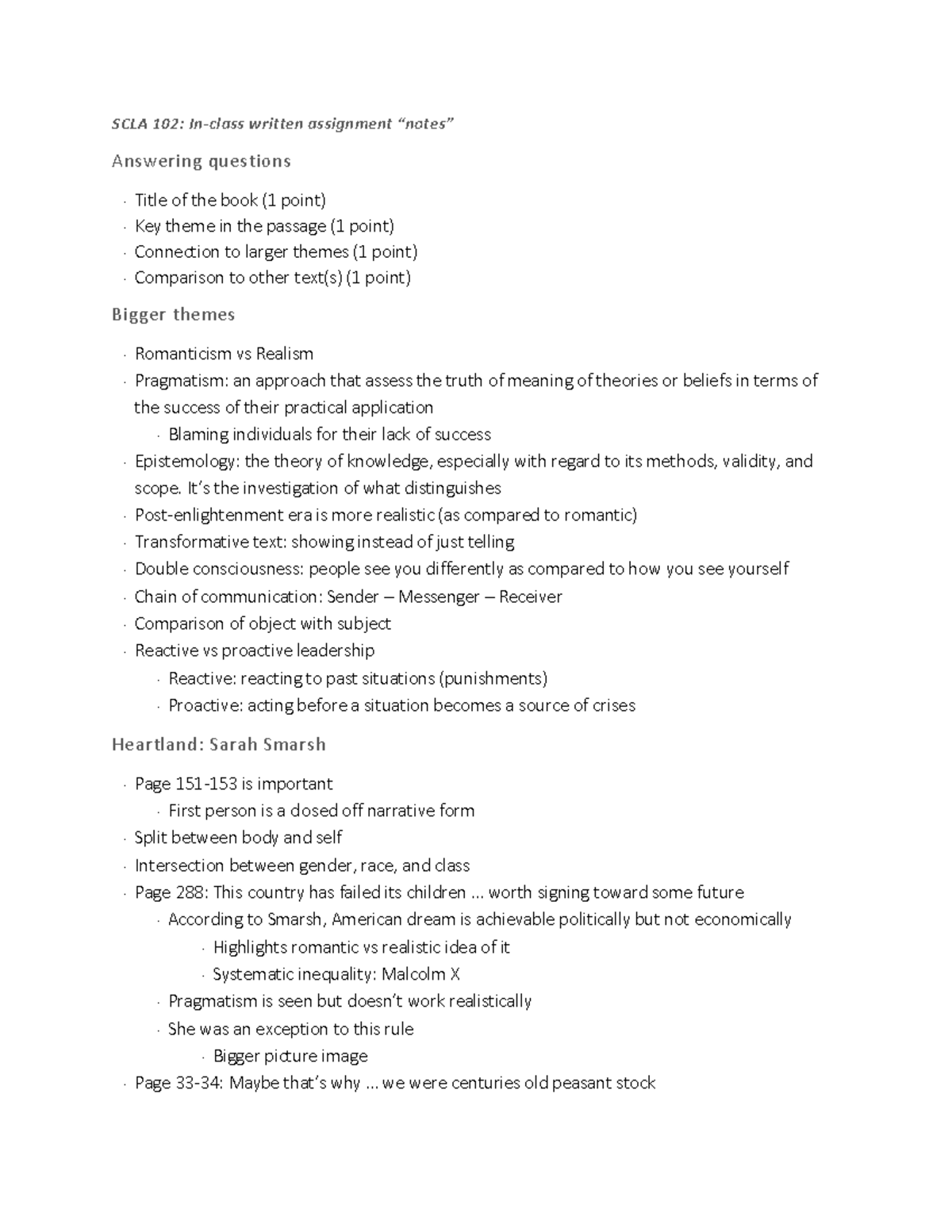 Written assignment notes - SCLA 102: In-class written assignment “notes ...