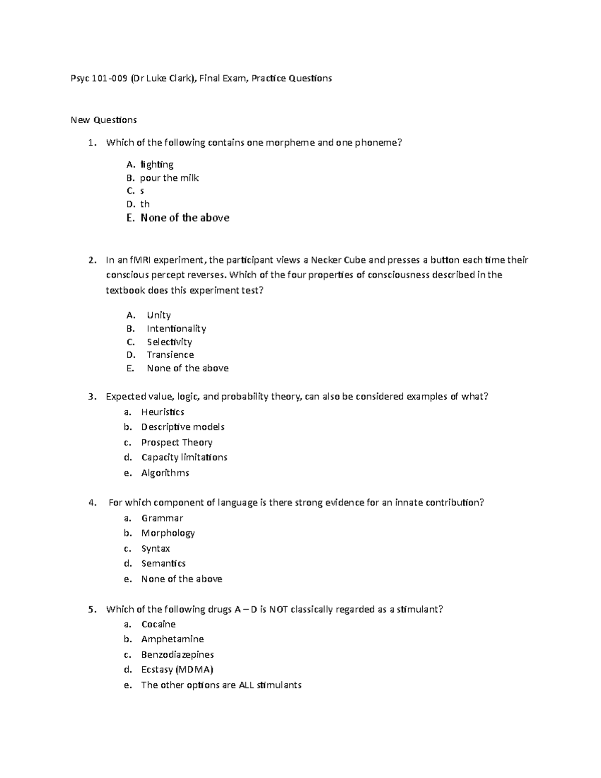 Practice Questions 2022 Final With Answers - Psyc 101-009 (Dr Luke ...