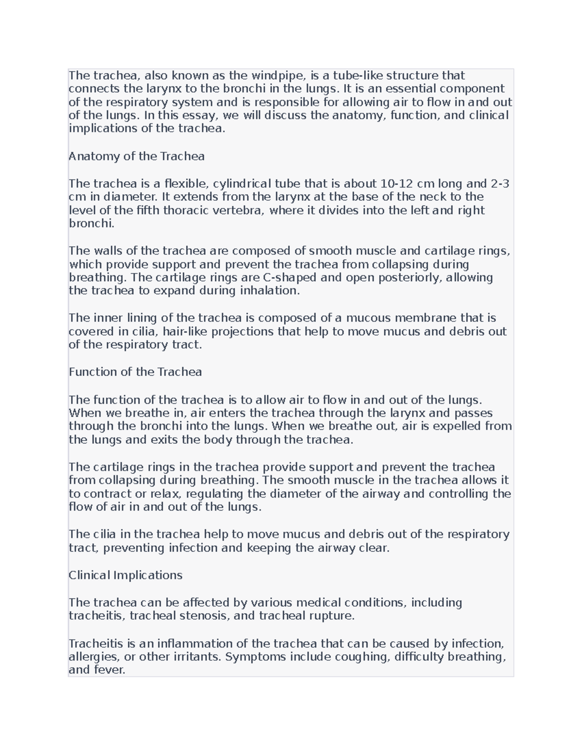 Trachea lecture - notes - The trachea, also known as the windpipe, is a ...