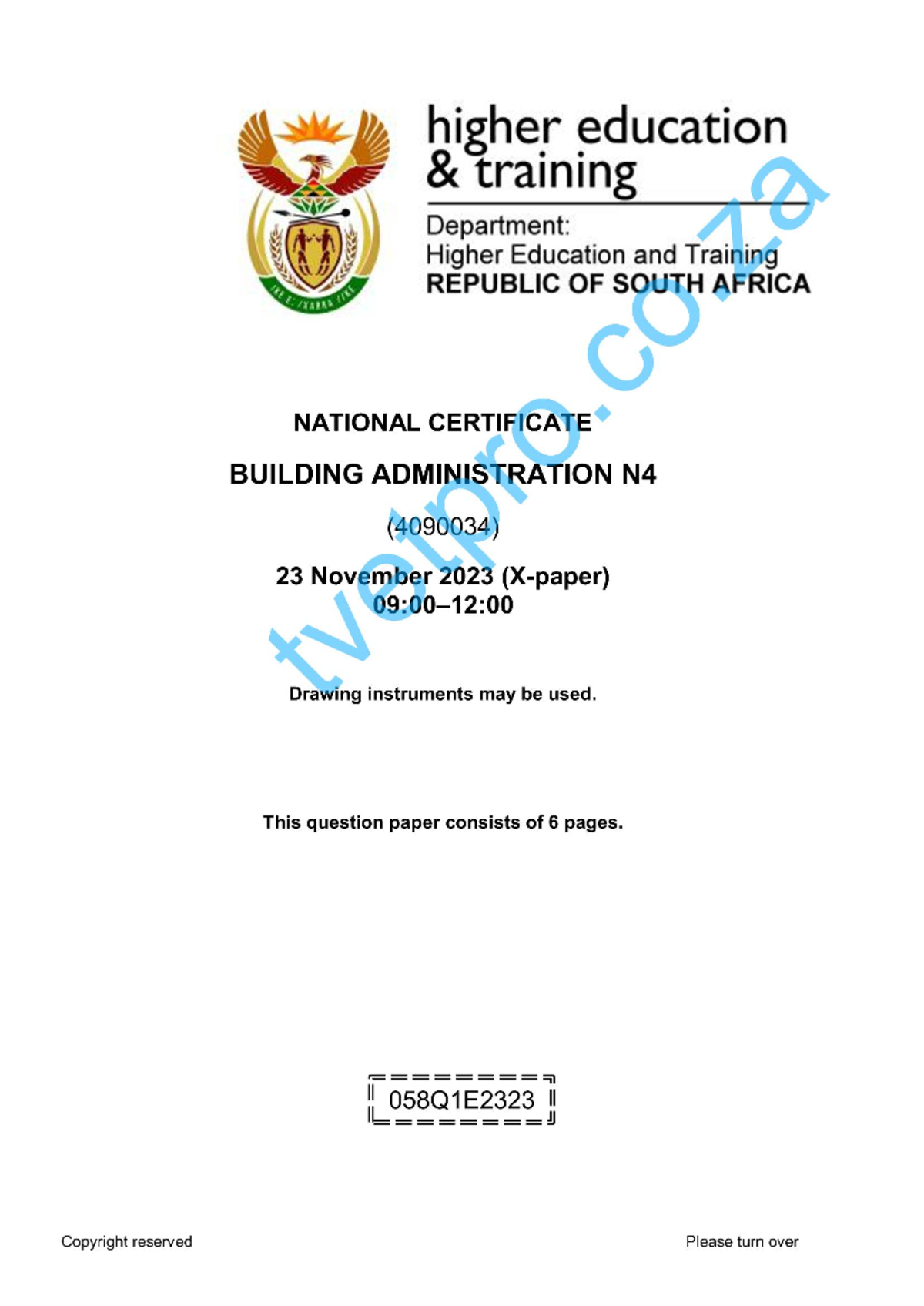 2023 T90 - Building Administration N4 QP NOV - higher education ...