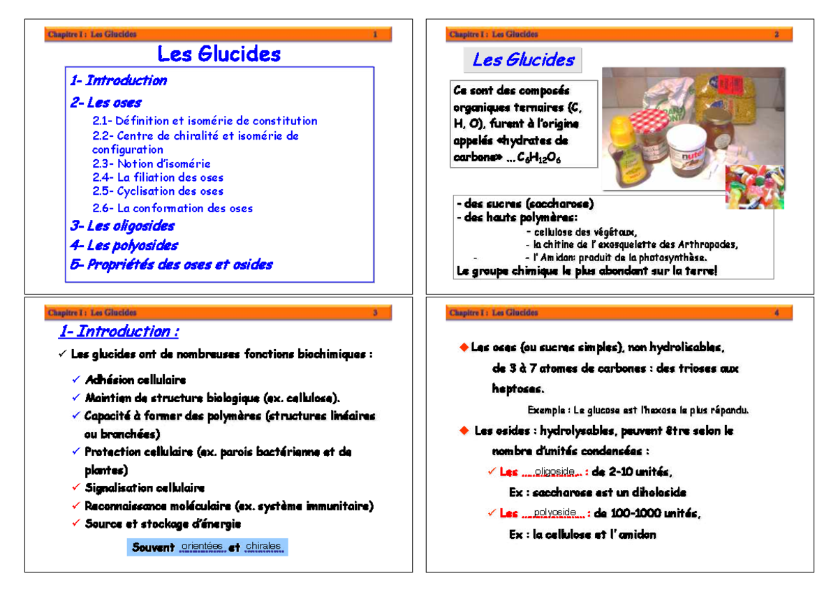 Poly CM1-Glucides-R - biochimie glucide - Les Glucides 1 - Introduction ...