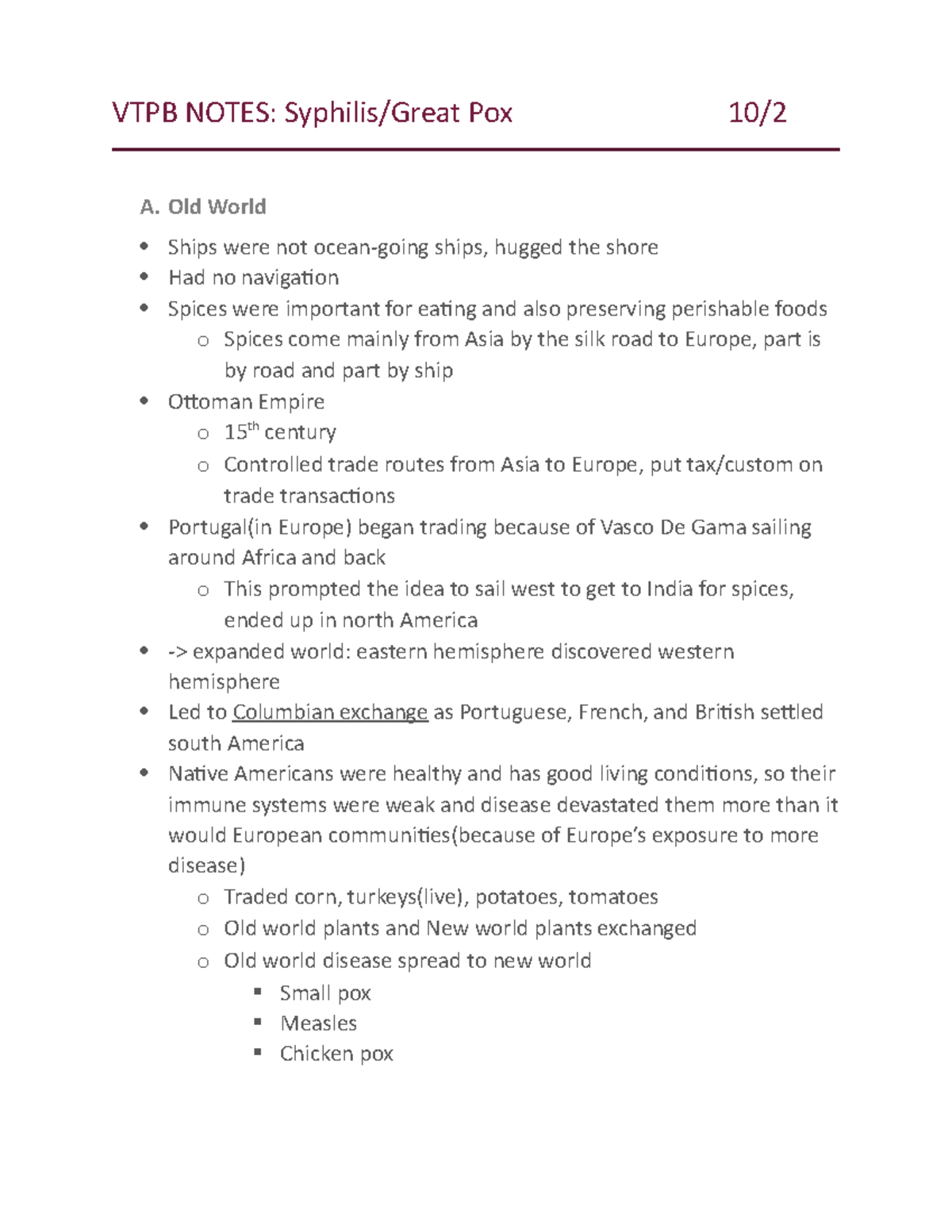 lecture notes syphillis - VTPB NOTES: Syphilis/Great Pox 10/ A. Old ...