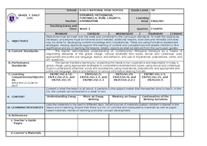 ENG 9 DLL 2Q WEEK 8 - DLL - GRADES 1 to 12 DAILY LESSON LOG School ...