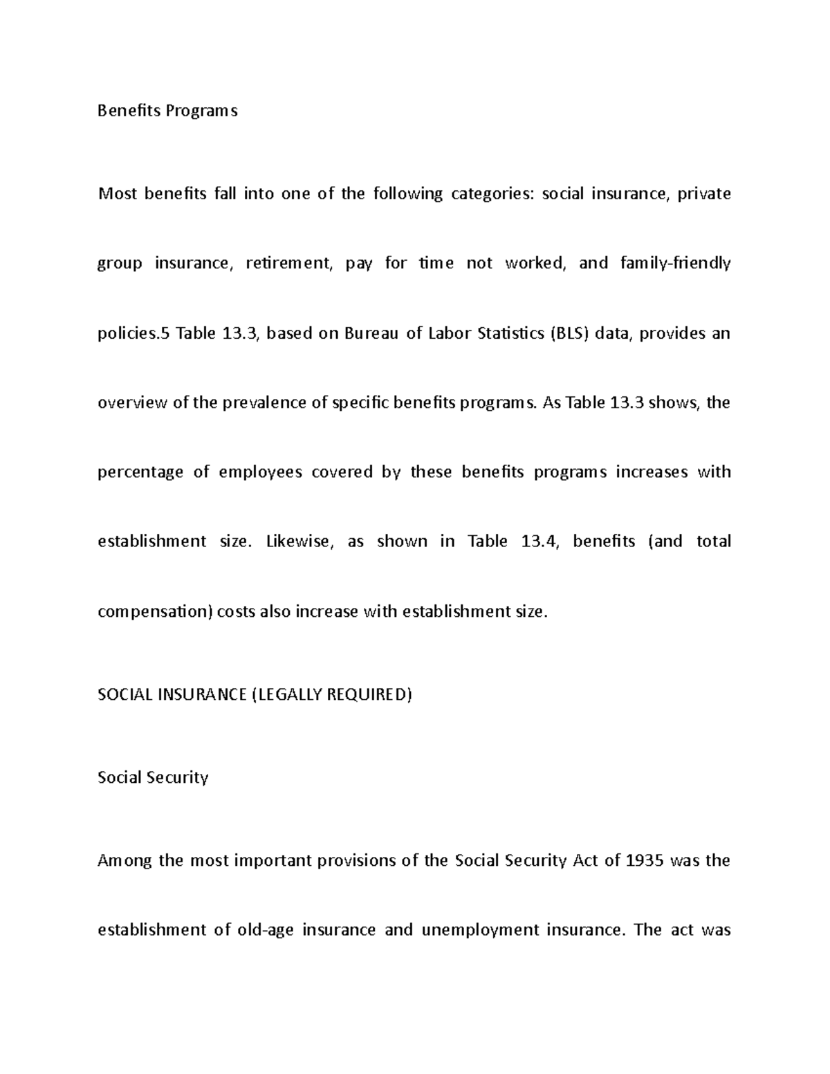 19- Benefits Programs - Benefits Programs Most benefits fall into one ...