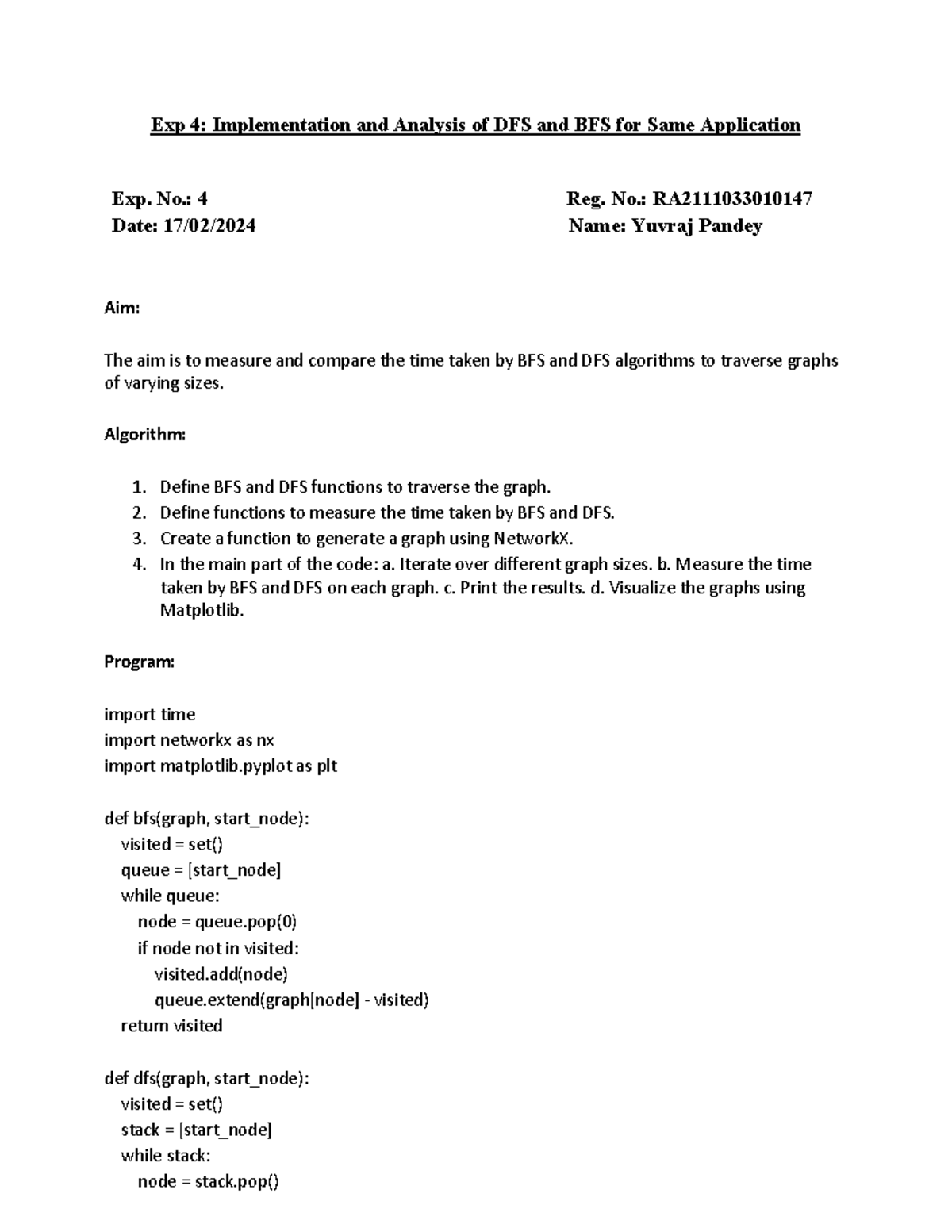 Ai Lab Exp 4 All Practical Material Exp 4 Implementation And Analysis Of Dfs And Bfs For
