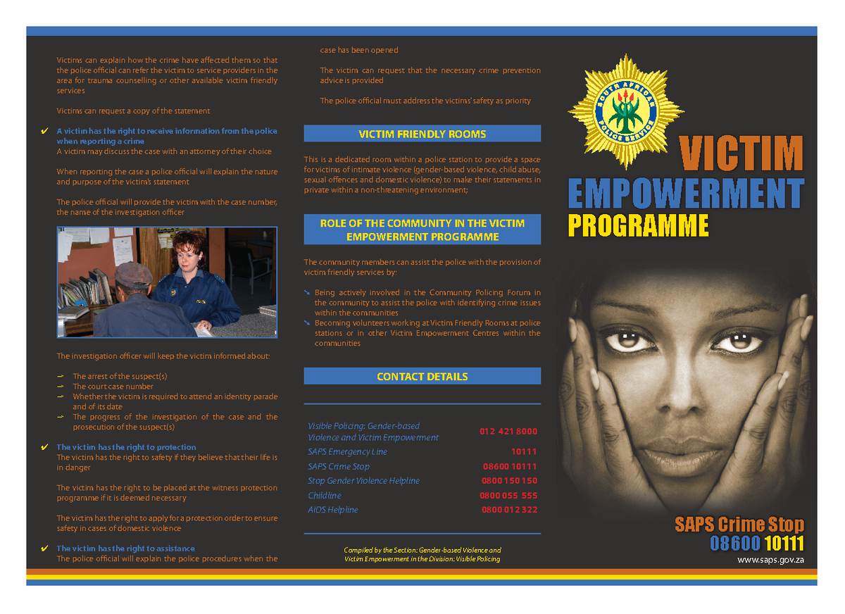 Victim empowerment pamphlet - SAPS Crime Stop 08600 10111 VICTIM ...