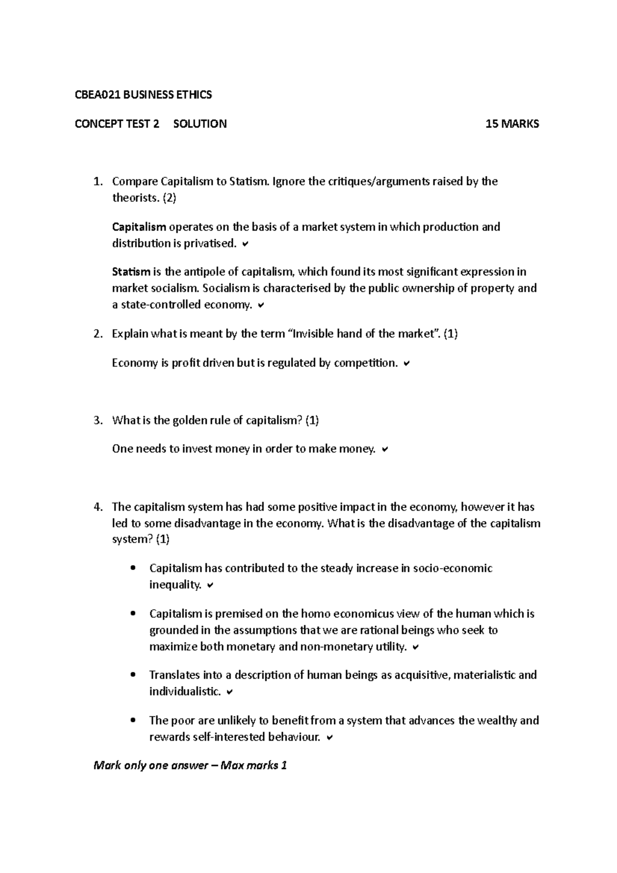 Test 2 April 2019, answers - CBEA021 BUSINESS ETHICS CONCEPT TEST 2 ...