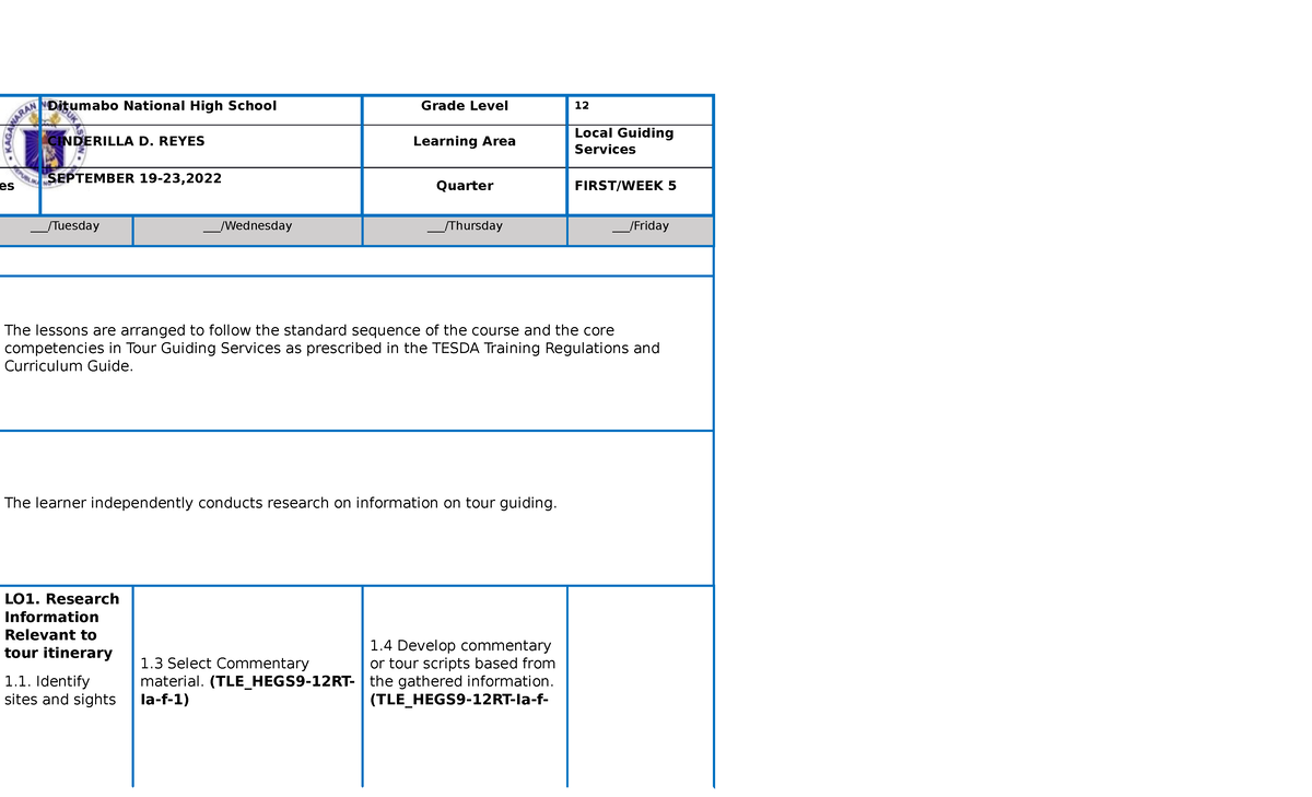 DLL-Week5 - DLL serves as your point of reference in making your own version of DLL in Tour ...