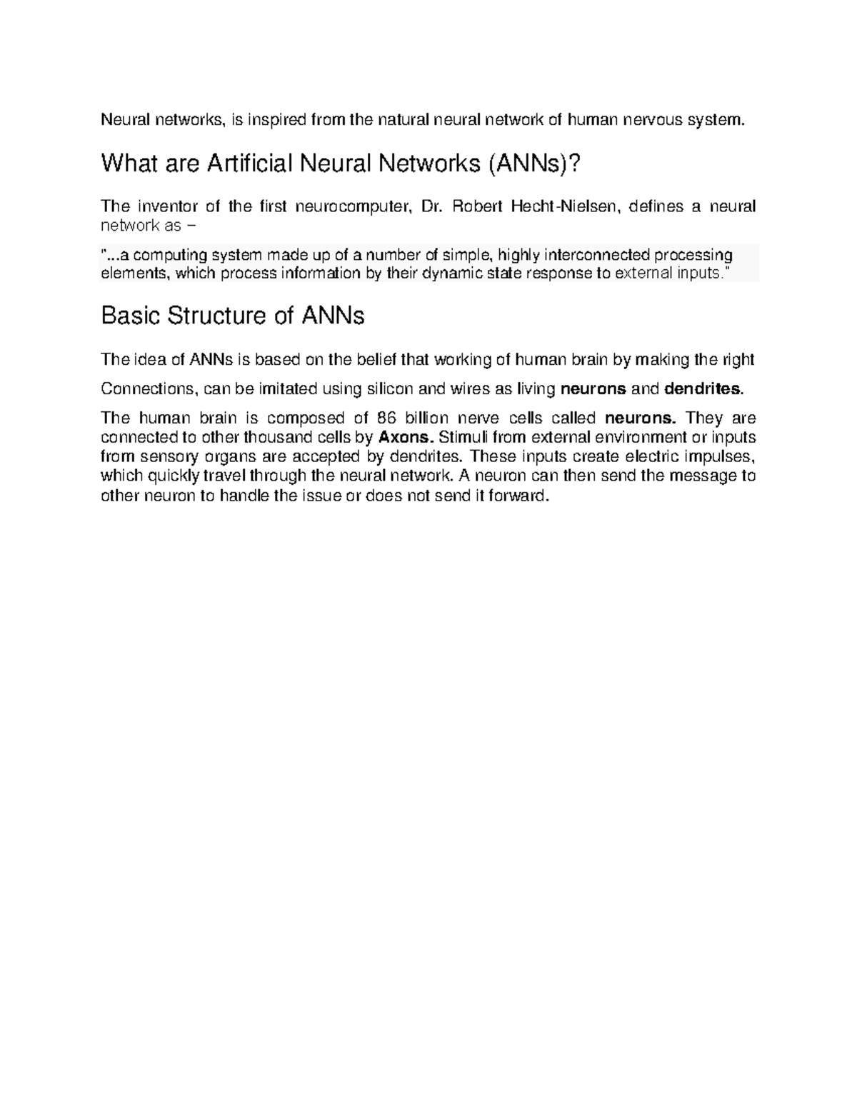 Neural networks - notes - Neural networks, is inspired from the natural ...