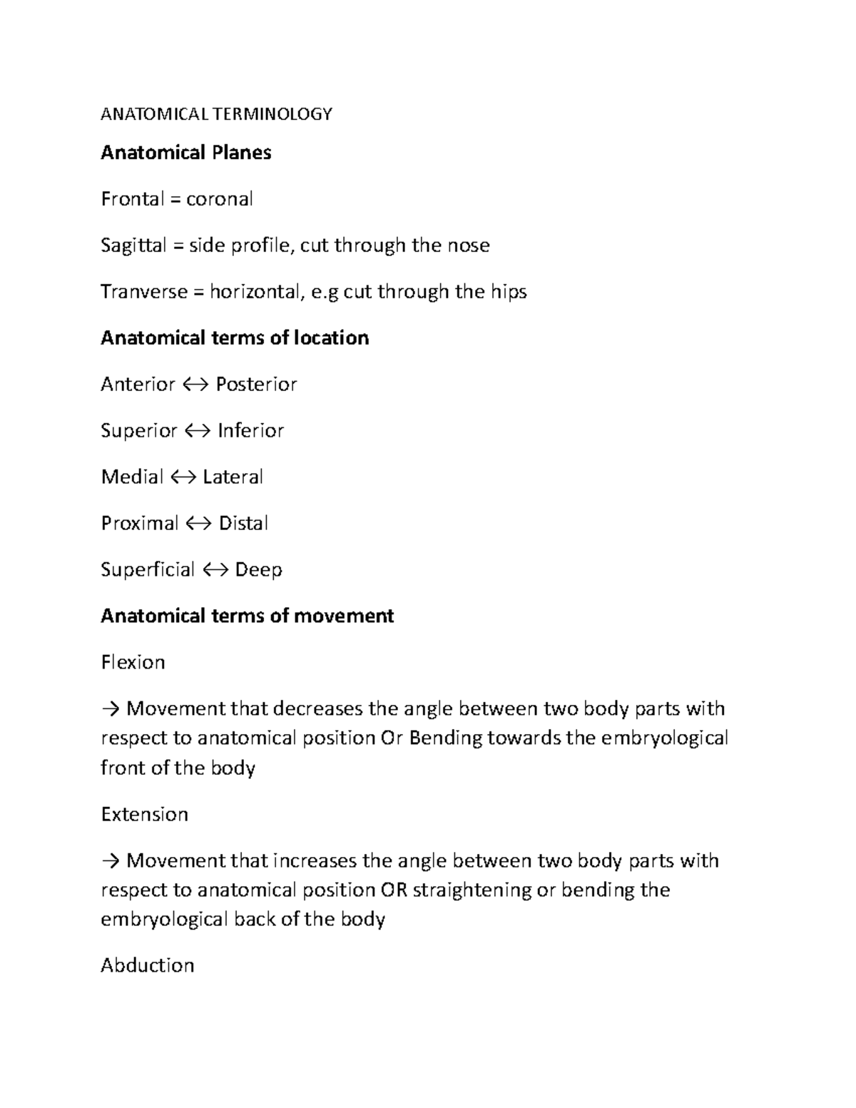 Anatomical Terminology - ANATOMICAL TERMINOLOGY Anatomical Planes ...