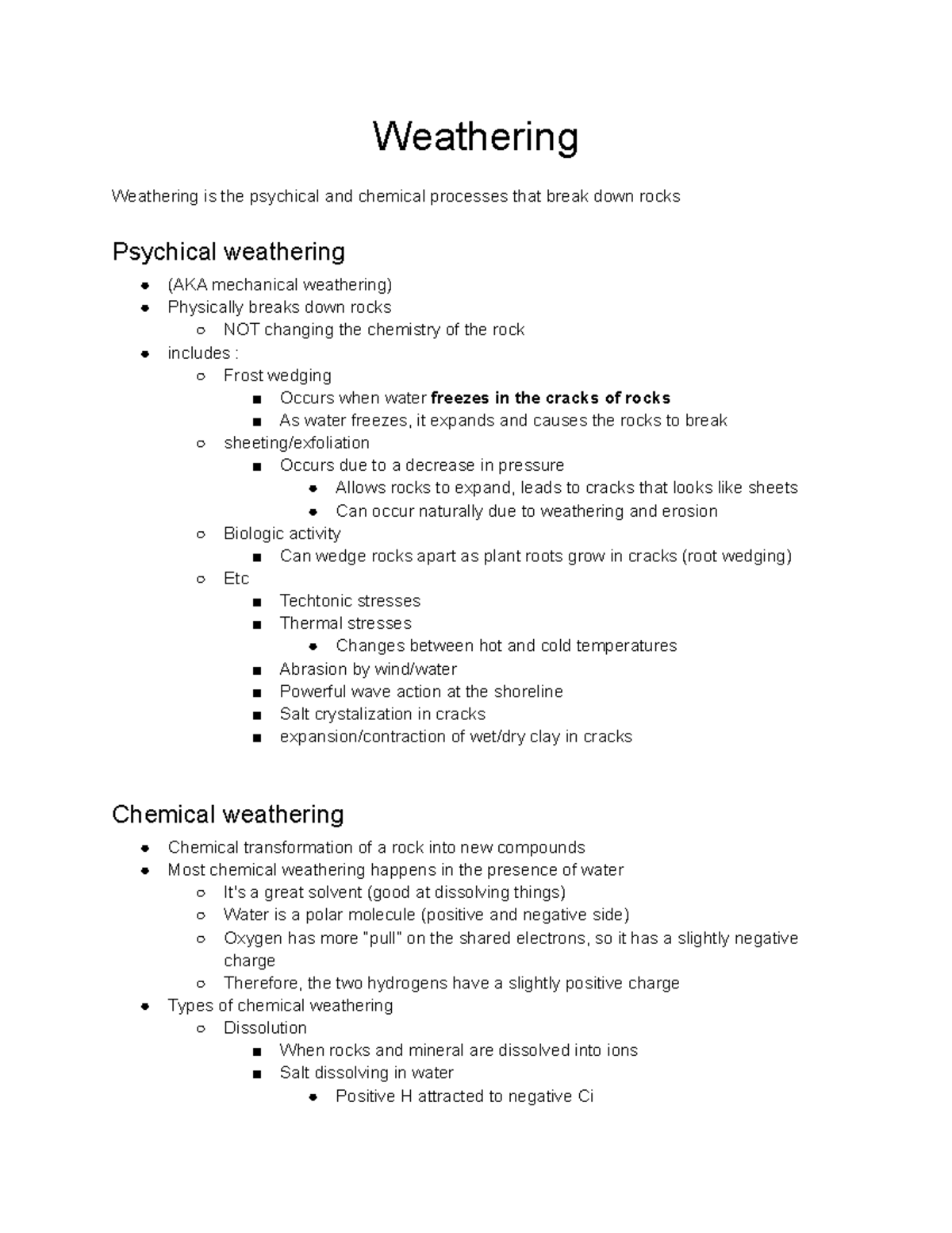 Weathering Notes - Weathering Weathering is the psychical and chemical ...