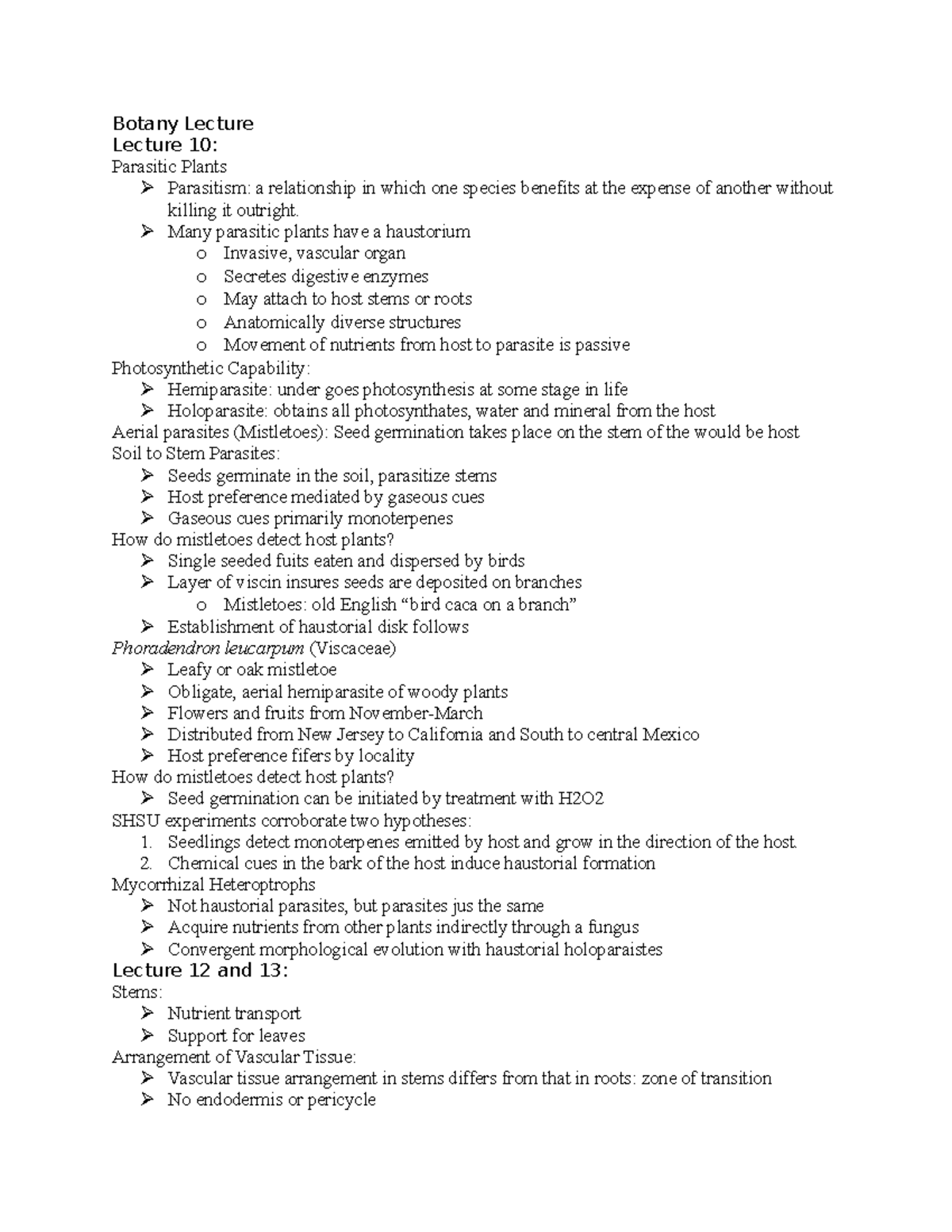 Botany Lecture Material Exam 2 - Botany Lecture Lecture 10: Parasitic ...