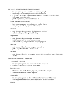 Introduction TO Emergency Management Notes 2 - Emergency management ...