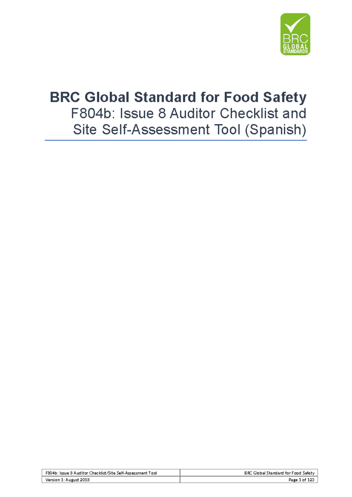 F804b-issue-8-checklist-spanish (11) - BRC Global Standard for Food Safety F804b: Issue 8 ...