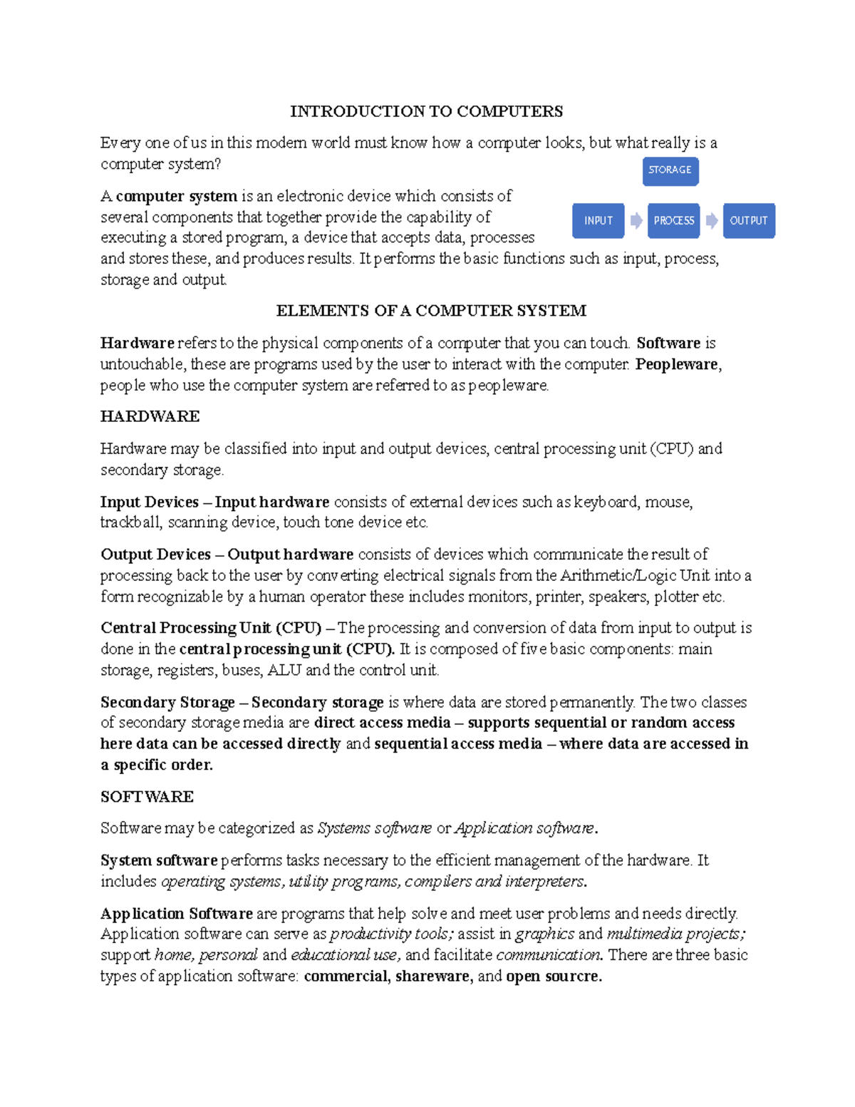 Introduction TO Computers - INTRODUCTION TO COMPUTERS Every one of us in this modern world must ...