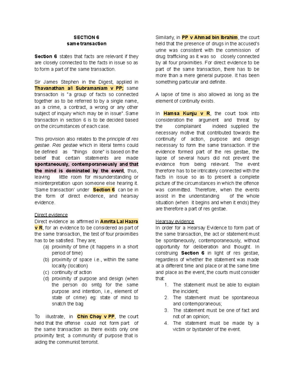 RELEVANCY NOTES - SECTION 6 same transaction Section 6 states that ...