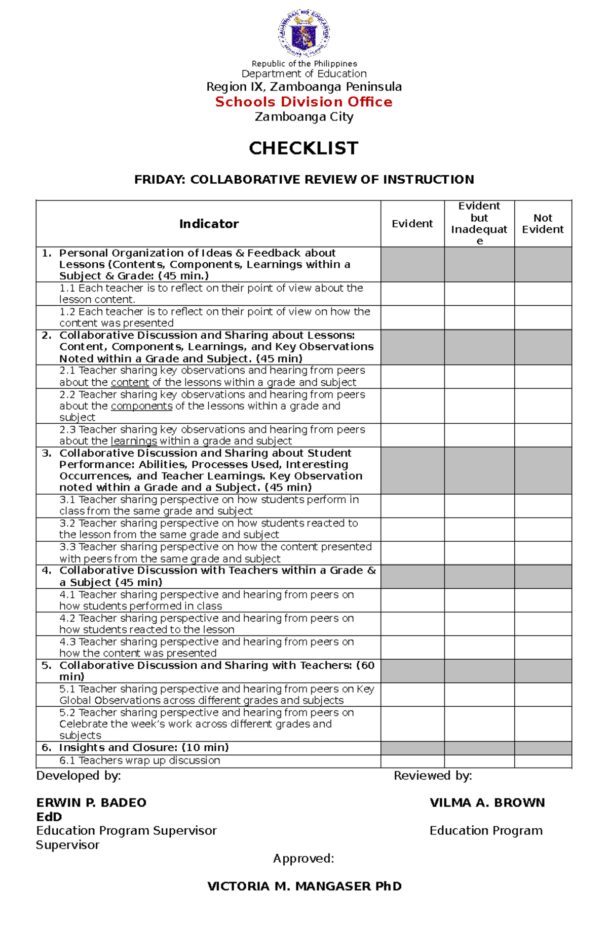 Checklist FOR Collaborative Expertise - Republic of the Philippines ...