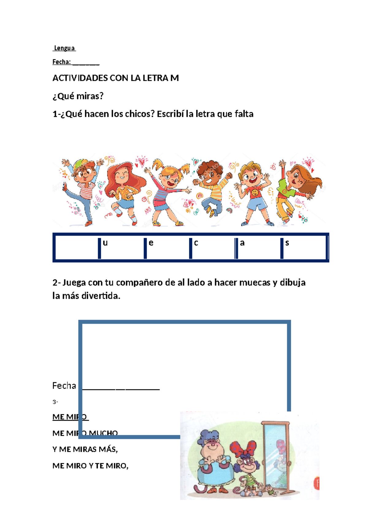 Letra M- Actividades - Lengua Fecha: ________ ACTIVIDADES CON LA LETRA ...