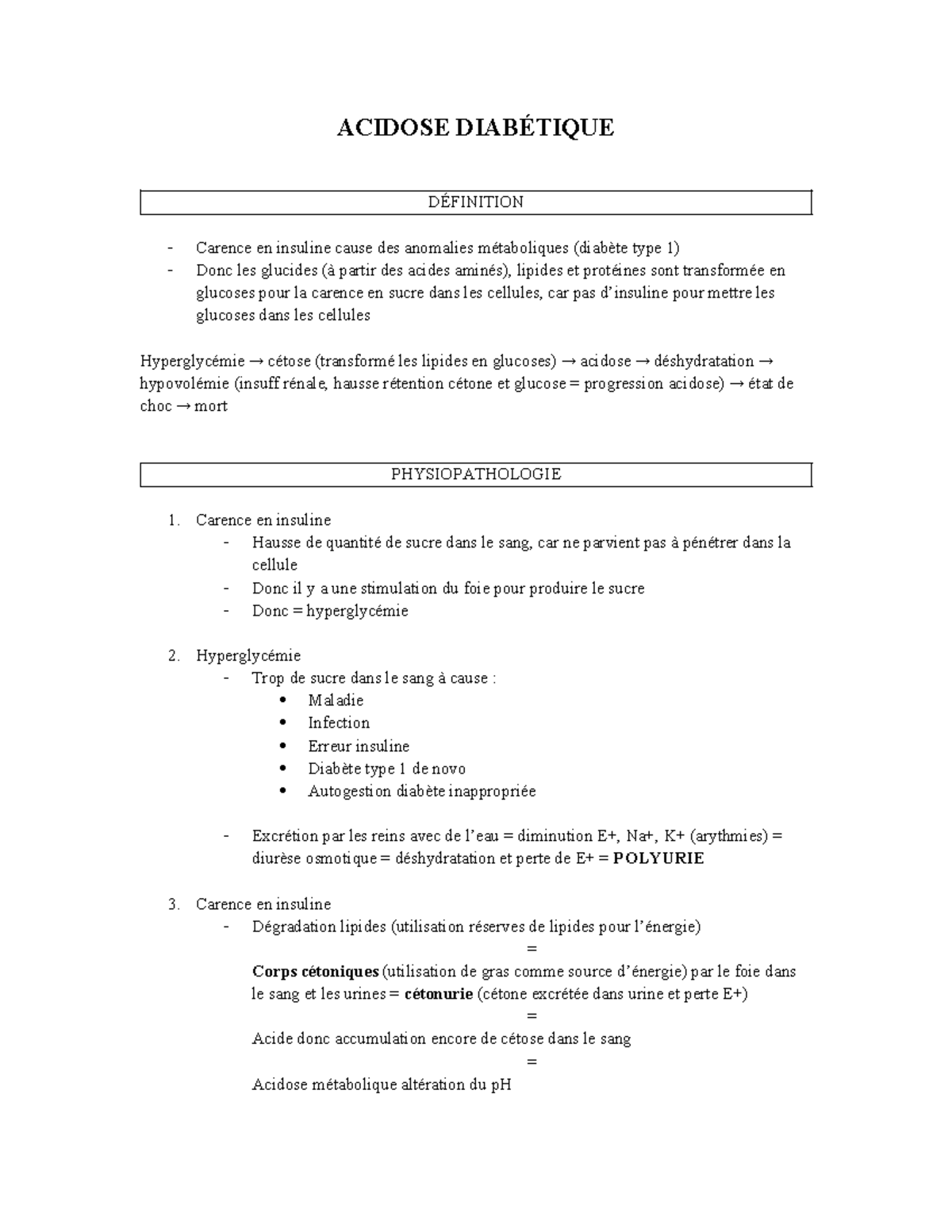 Acidose Diabétique - ACIDOSE DIABÉTIQUE DÉFINITION Carence en insuline ...