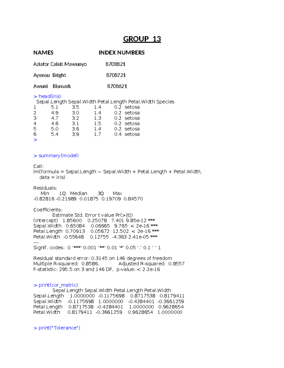 Group 13 STAT - GROUP 13 NAMES INDEX NUMBERS Aziafor Caleb Mawunyo ...