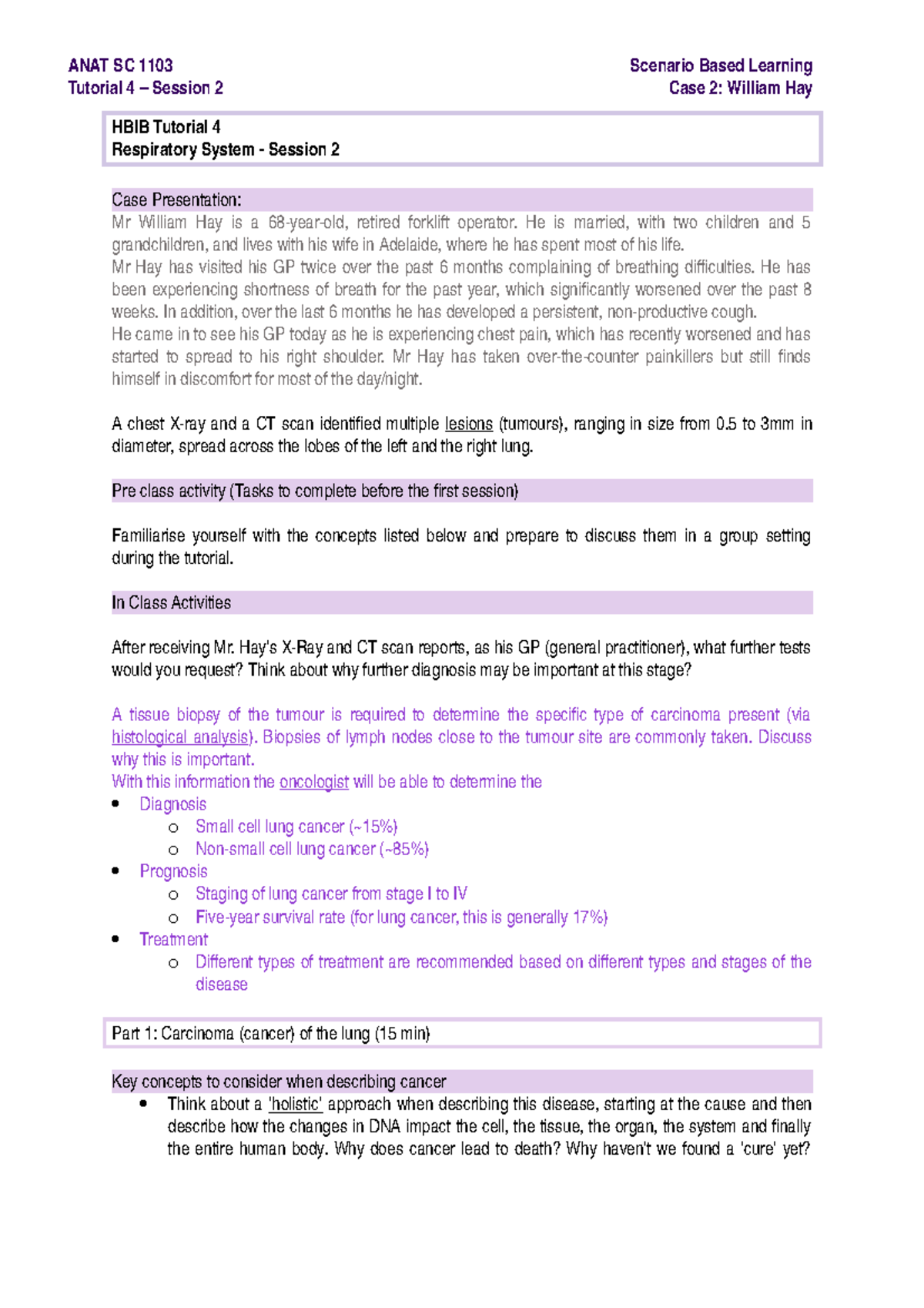 HBIB Tutorial 4 - Student Notes - Answers - Tutorial 4 – Session 2 Case ...