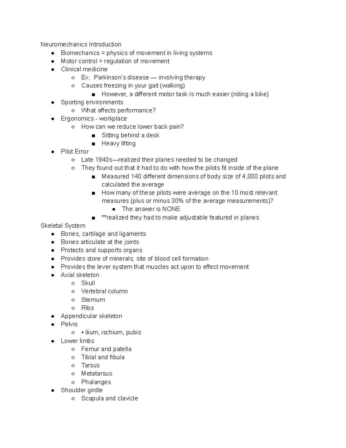 Kin 236 - Exam 1 Notes - Neuromechanics Introduction Biomechanics ...