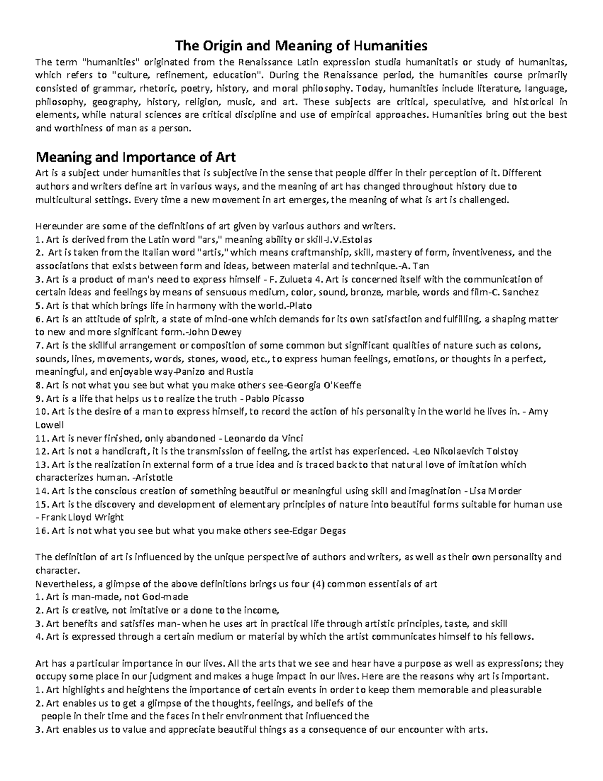 Art app. chap 1-5 - The Origin and Meaning of Humanities The term ...