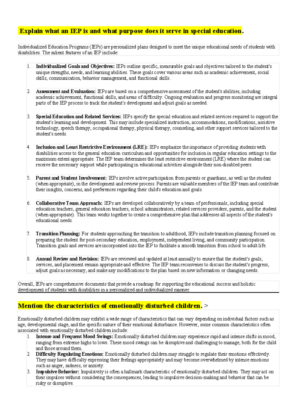 Exceptional Children - Explain what an IEP is and what purpose does it ...