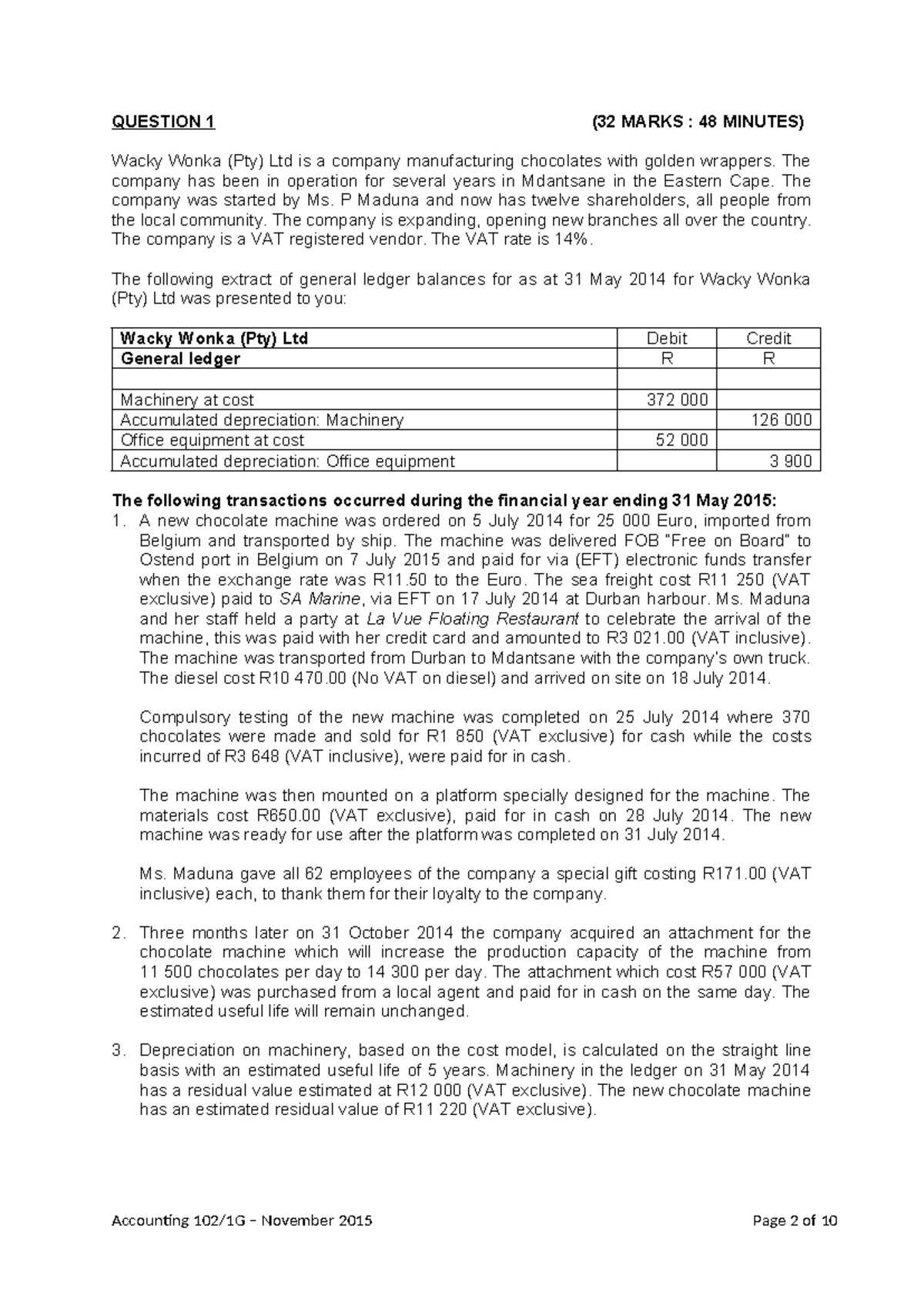 Exam 102 2015 - Practise paper - QUESTION 1 (32 MARKS : 48 MINUTES ...
