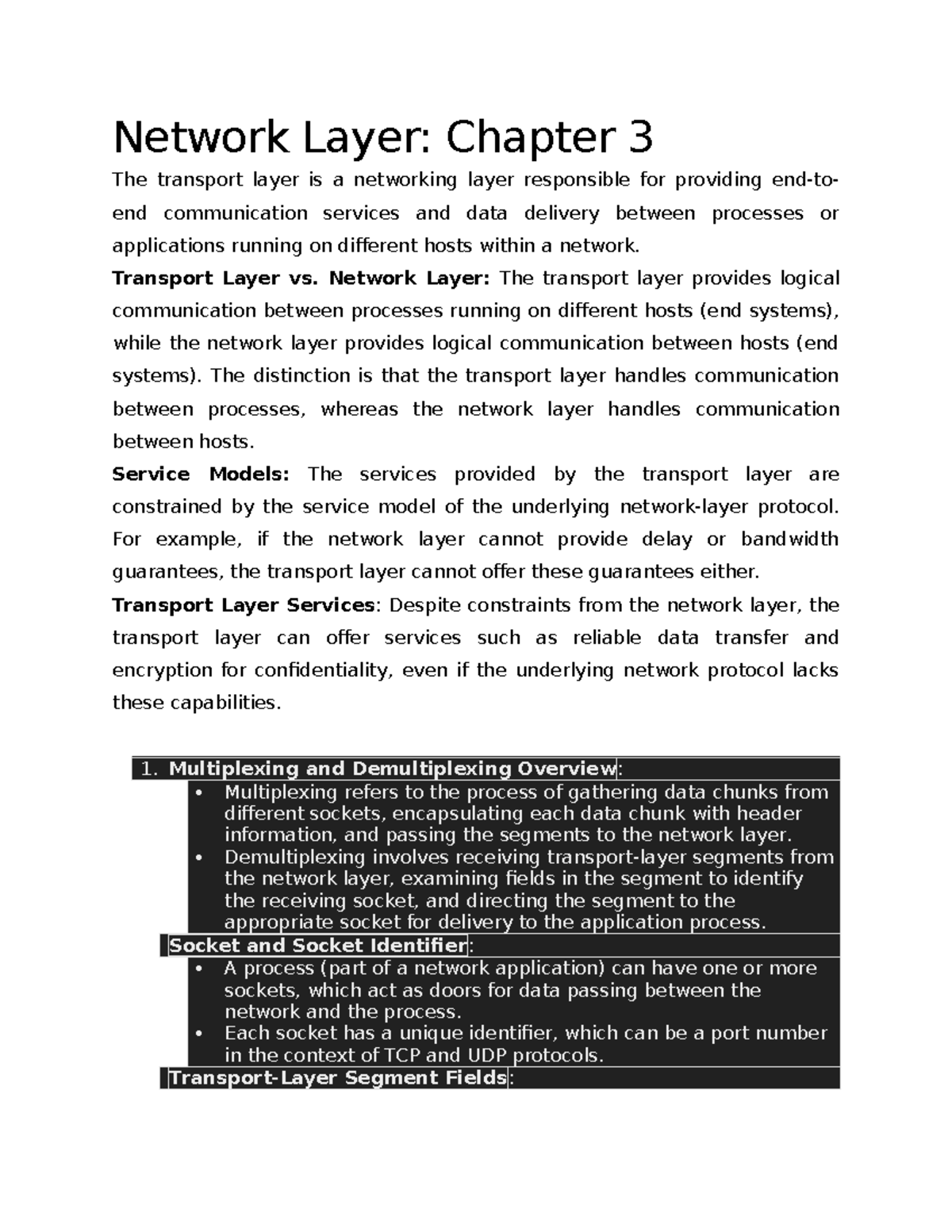 Transport Layer Complete Notes - Network Layer: Chapter 3 The transport ...