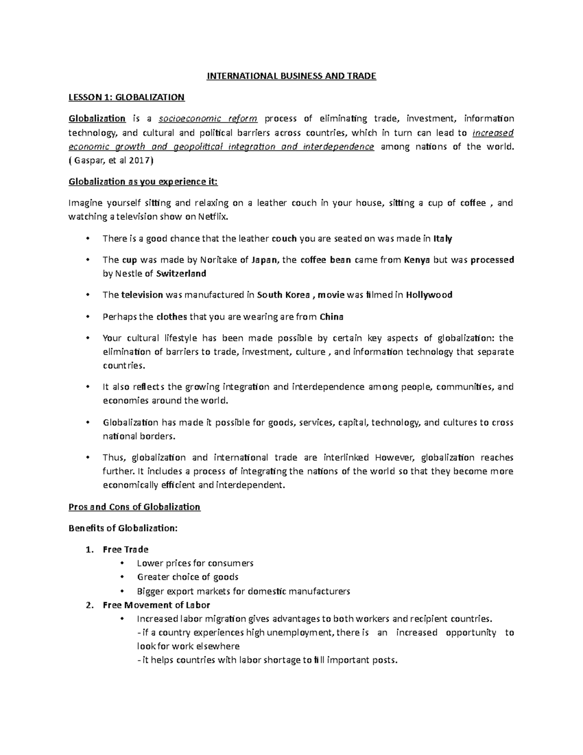 IBT Lesson 1 and 2 - assignment - INTERNATIONAL BUSINESS AND TRADE ...