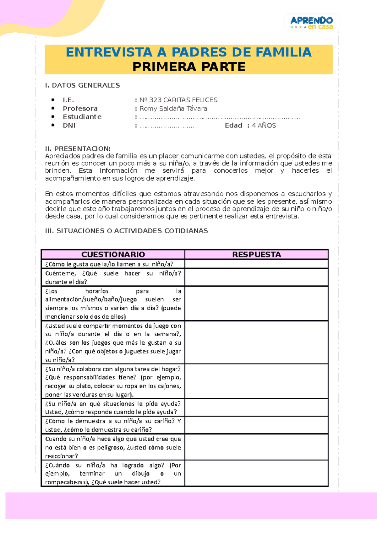 Entrevista A Familia 1 - trabajen - ENTREVISTA A PADRES DE FAMILIA ...