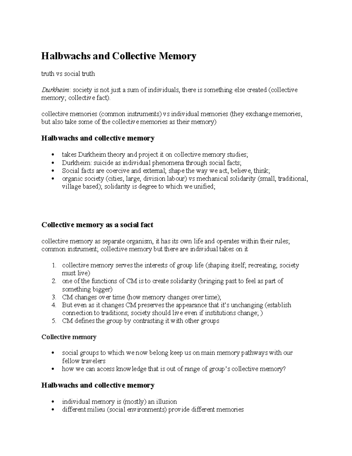 Lecture 3, Halbwachs and Collective Memory - Halbwachs and Collective ...