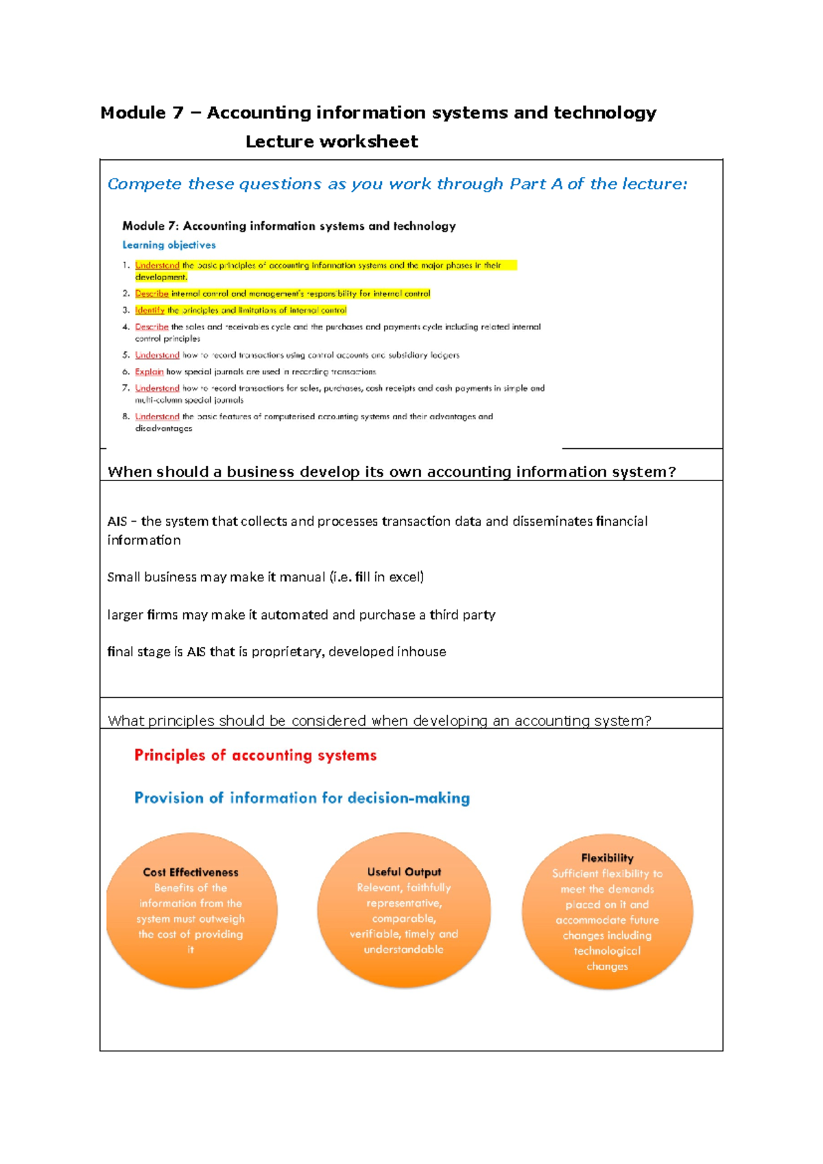 Module 7 Lecture worksheet s2 2024 - Module 7 – Accounting information ...