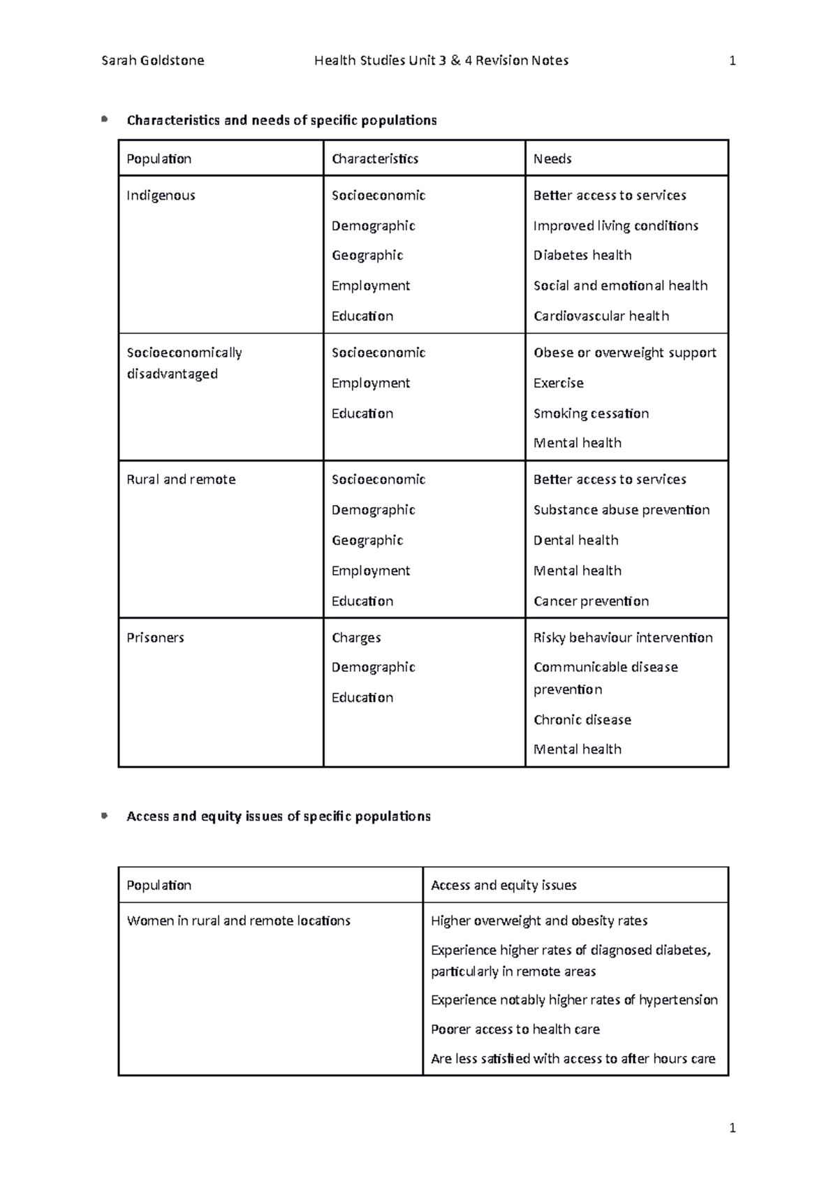 Health Notes 4 - Reading 9 - Characteristics and needs of specific ...