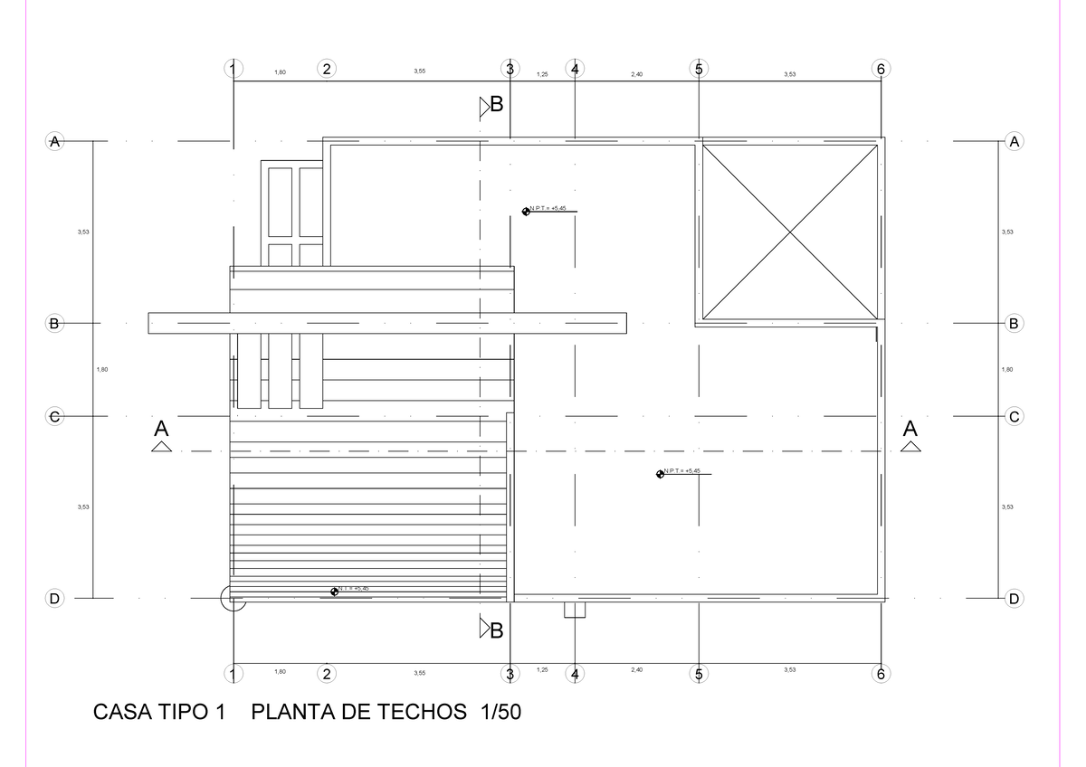 Casa Tipo 1 Planta techos en 50 - arquitectura - CASA TIPO 1 PLANTA DE TECHOS 1/ N.P.= +5, A B B ...