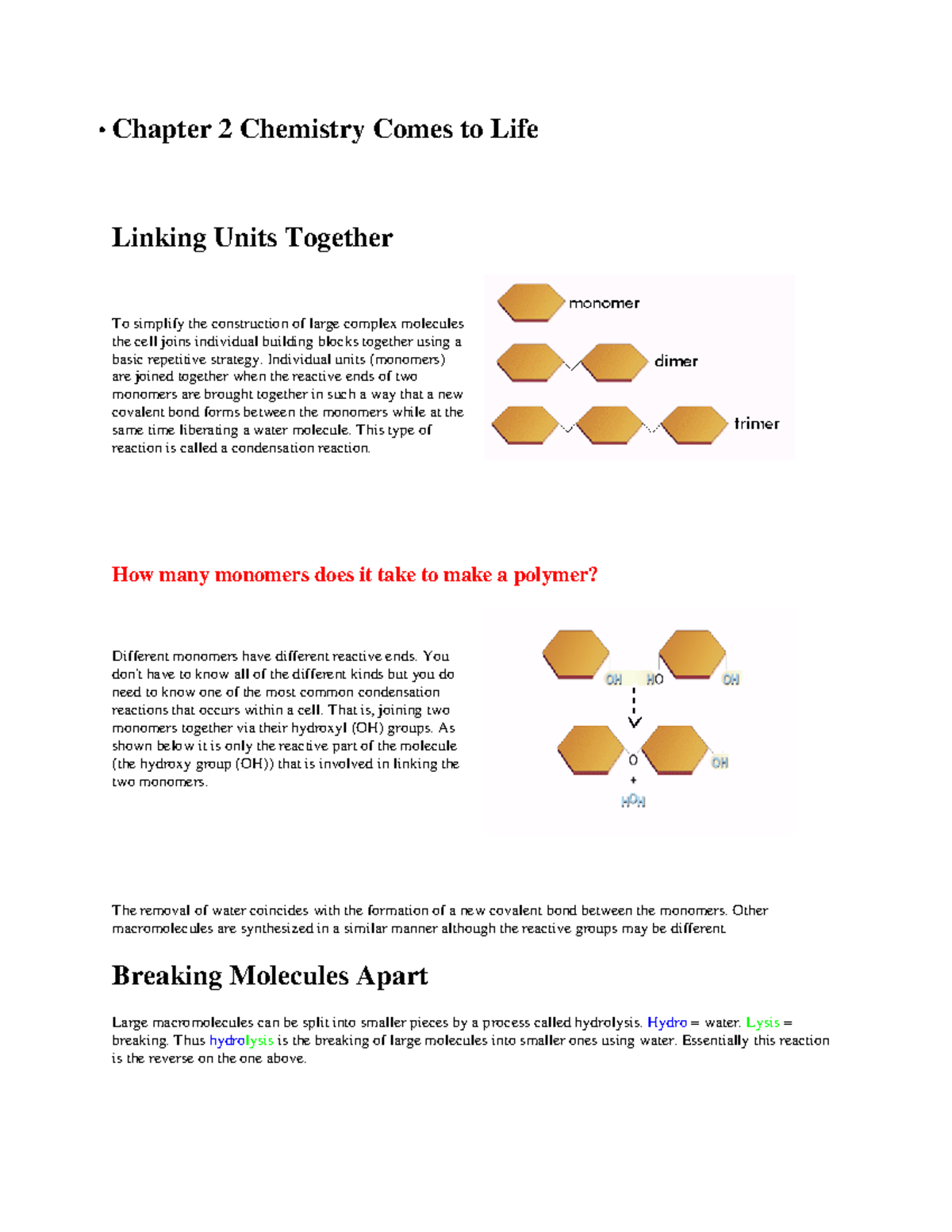 Biology 105 - Chemistry - Class Notes - Chapter 2 Chemistry Comes to ...