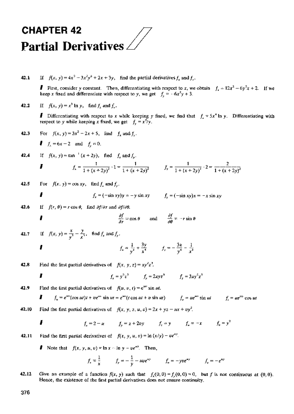 Partial derivatives problems solutions - CHAPTER 42 Partial Derivatives ####### 42. ####### 42 ...