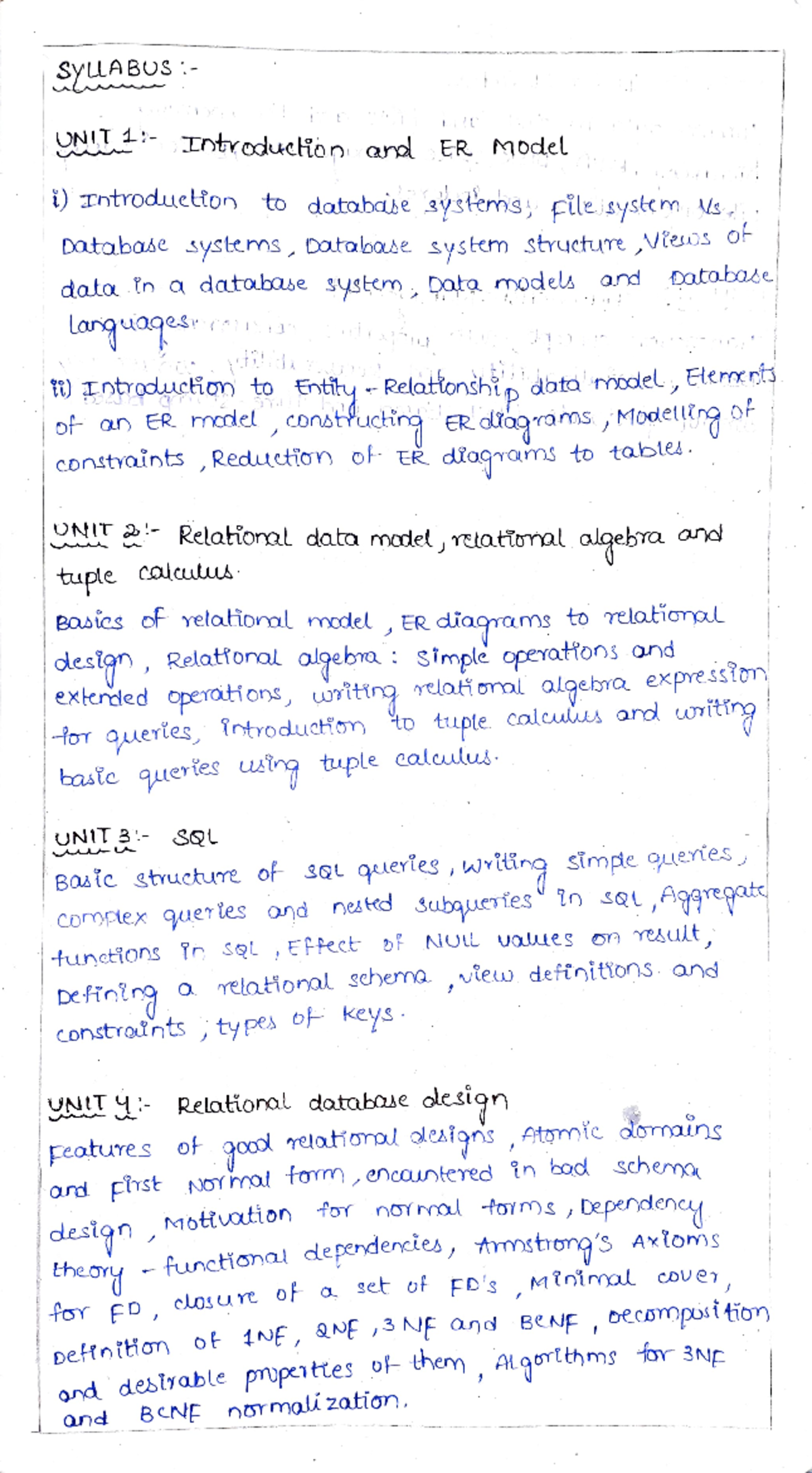 DBMS Notes (1)-1 - SYLLABUS UNIT Introduction and ER Model i ...