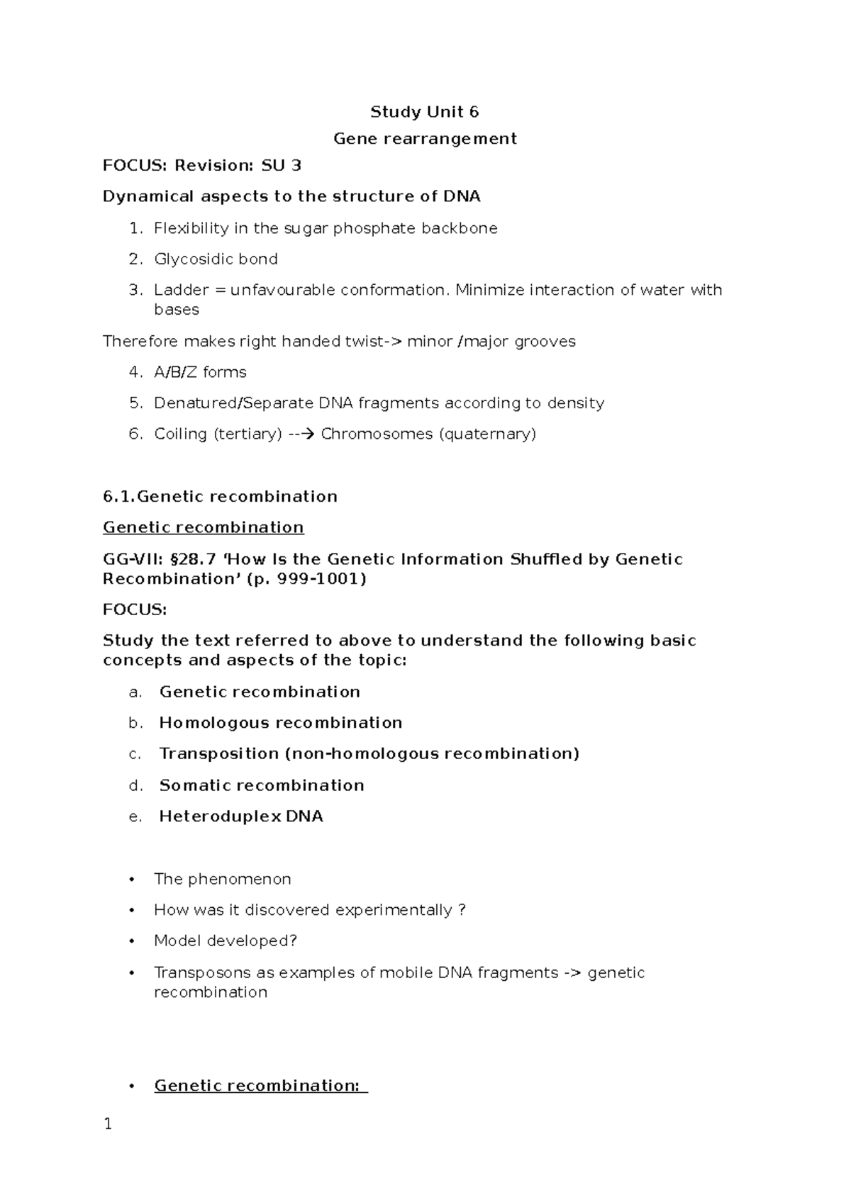 BCHN213 -SU 6 Word - study unit 6 biochemistry 213 - Study Unit 6 Gene ...