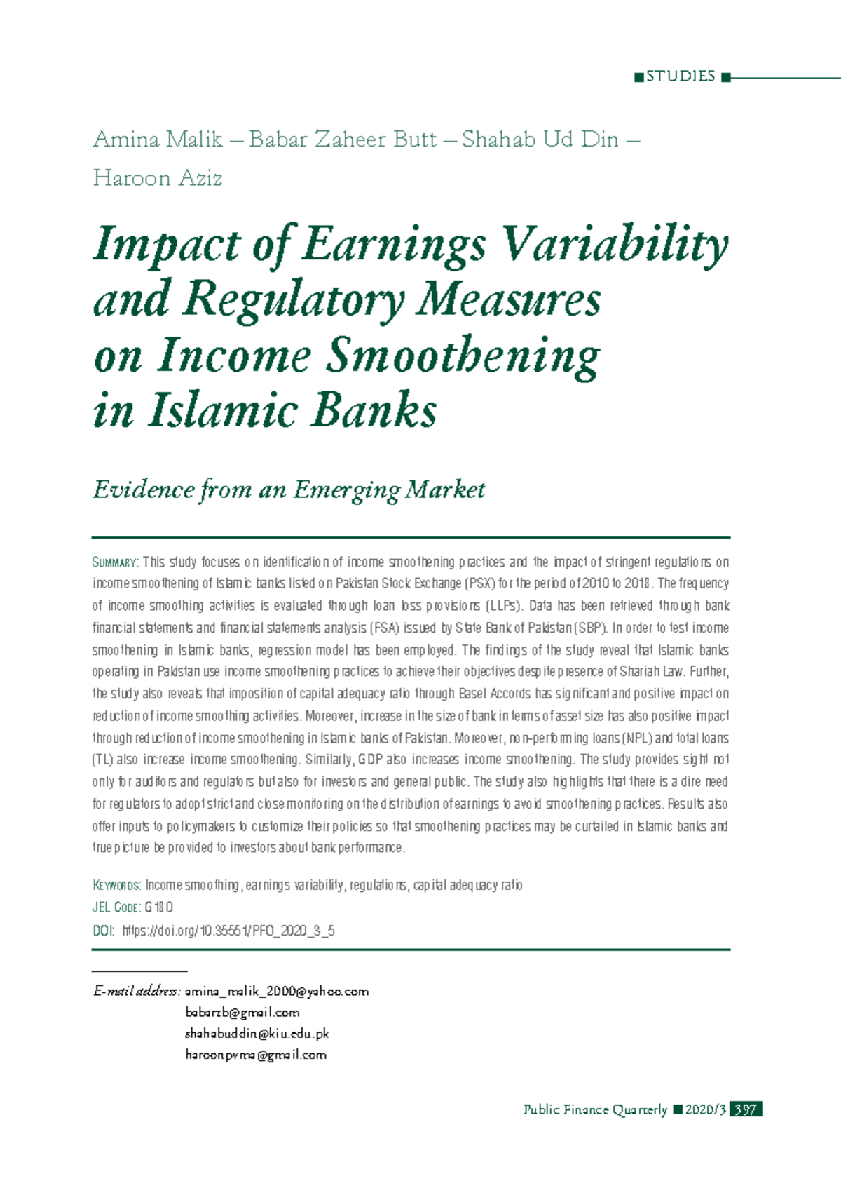 Impact of Earnings Variability - Amina Malik – Babar Zaheer Butt ...