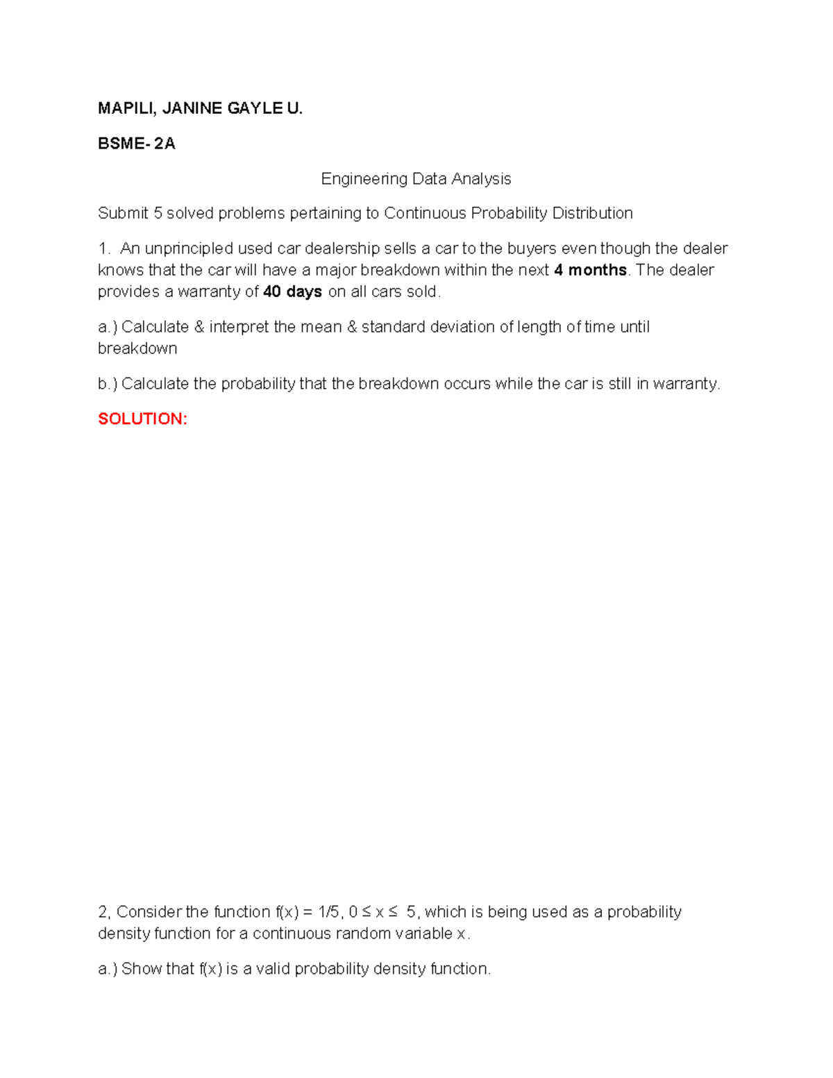 Engineering Data Analysis - MAPILI, JANINE GAYLE U. BSME- 2A ...
