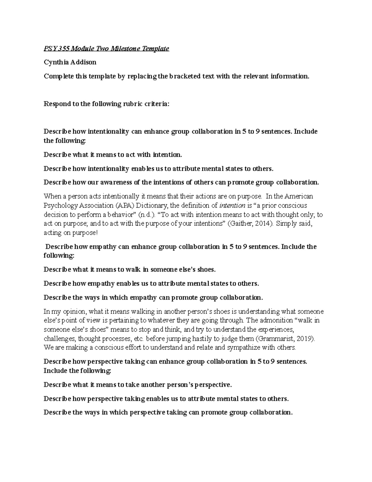 PSY 355 2-2 Module 2 Milestone - PSY 355 Module Two Milestone Template ...