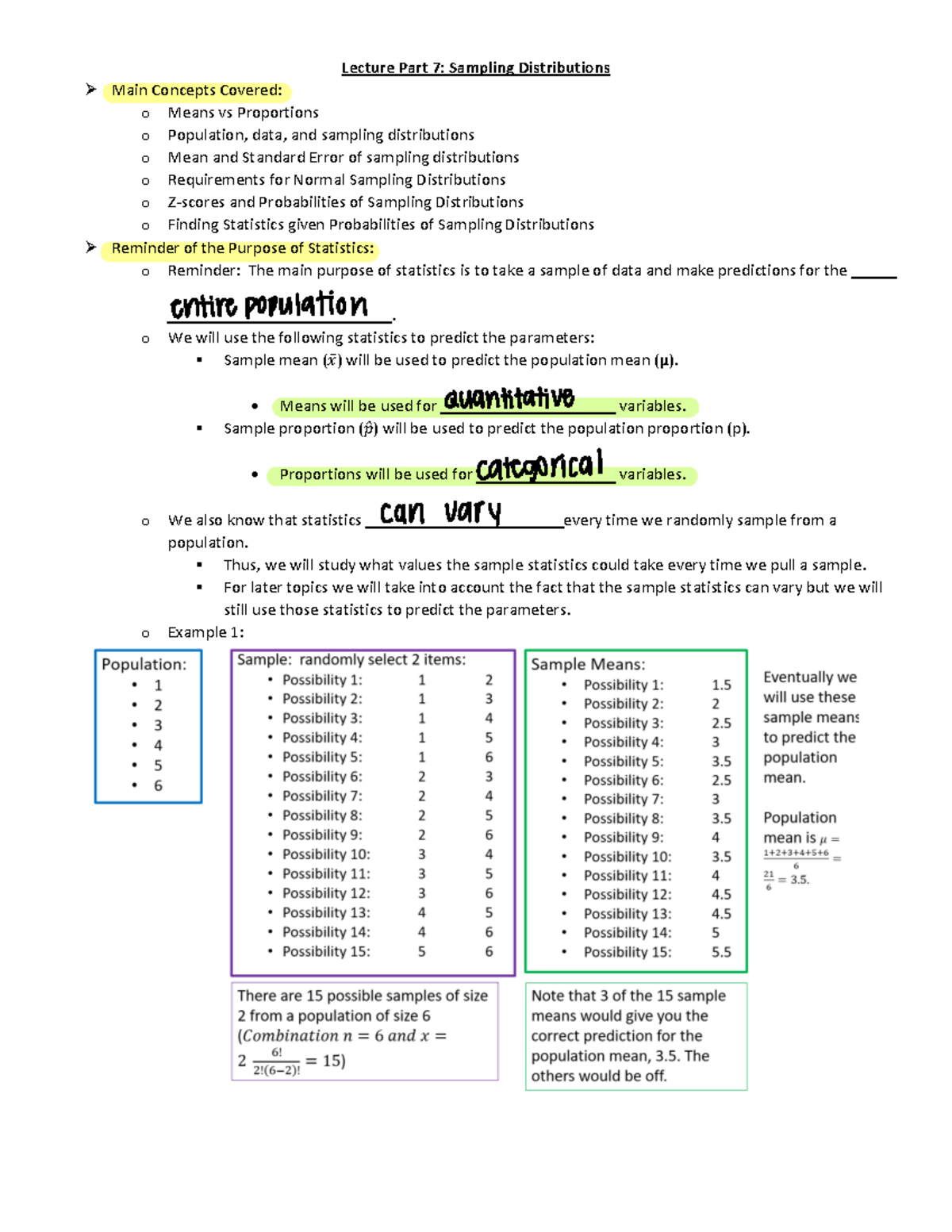 Lecture Part 7 - Sampling Distributions - o We will use the following ...