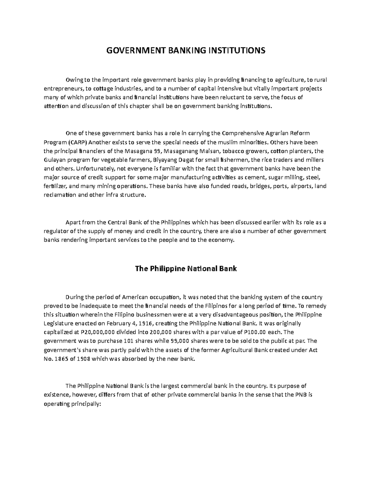 Government Banking Institutions - The Philippine National Bank and The ...