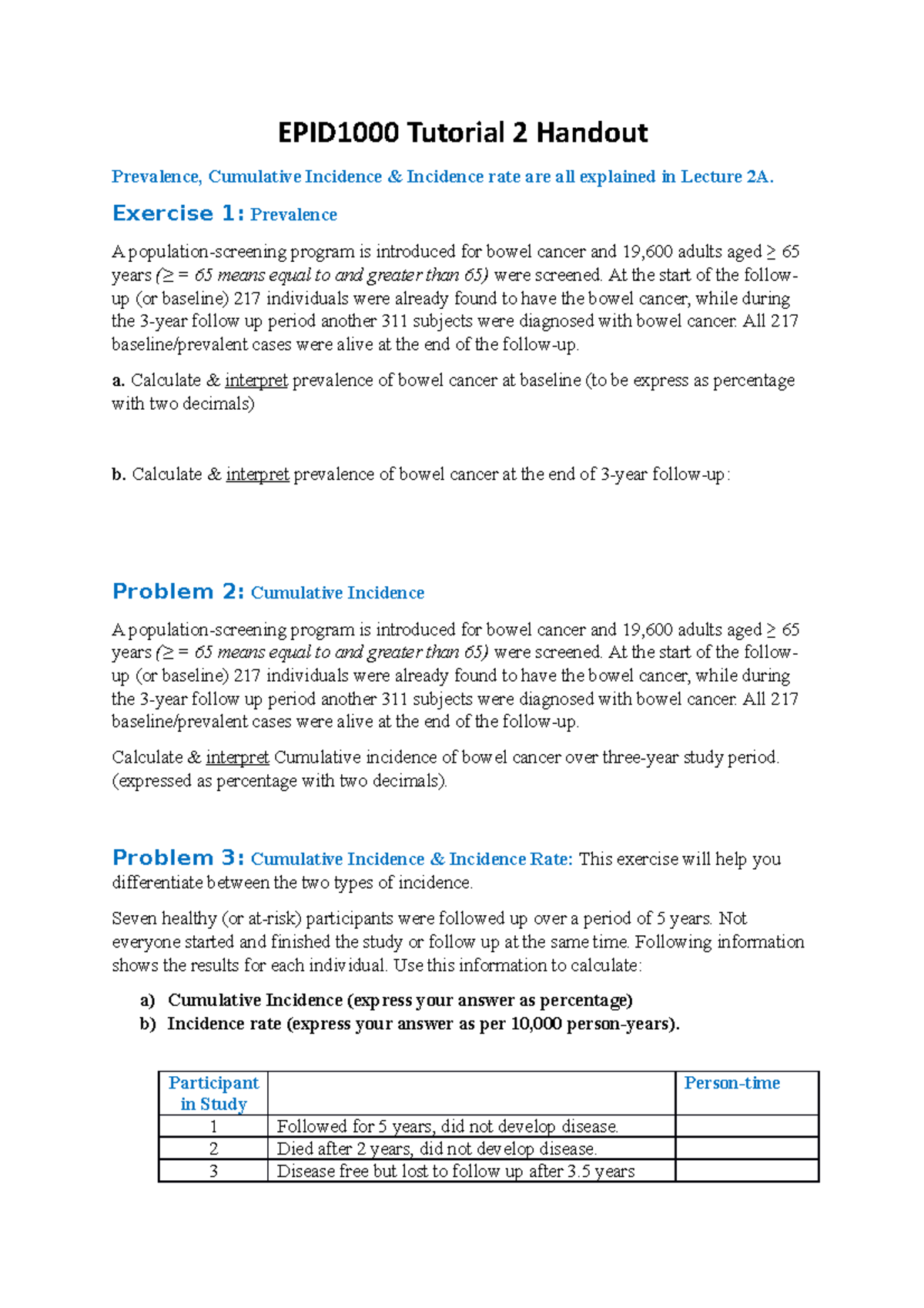Tutorial 2 Handout - its a fluke - EPID1000 Tutorial 2 Handout ...