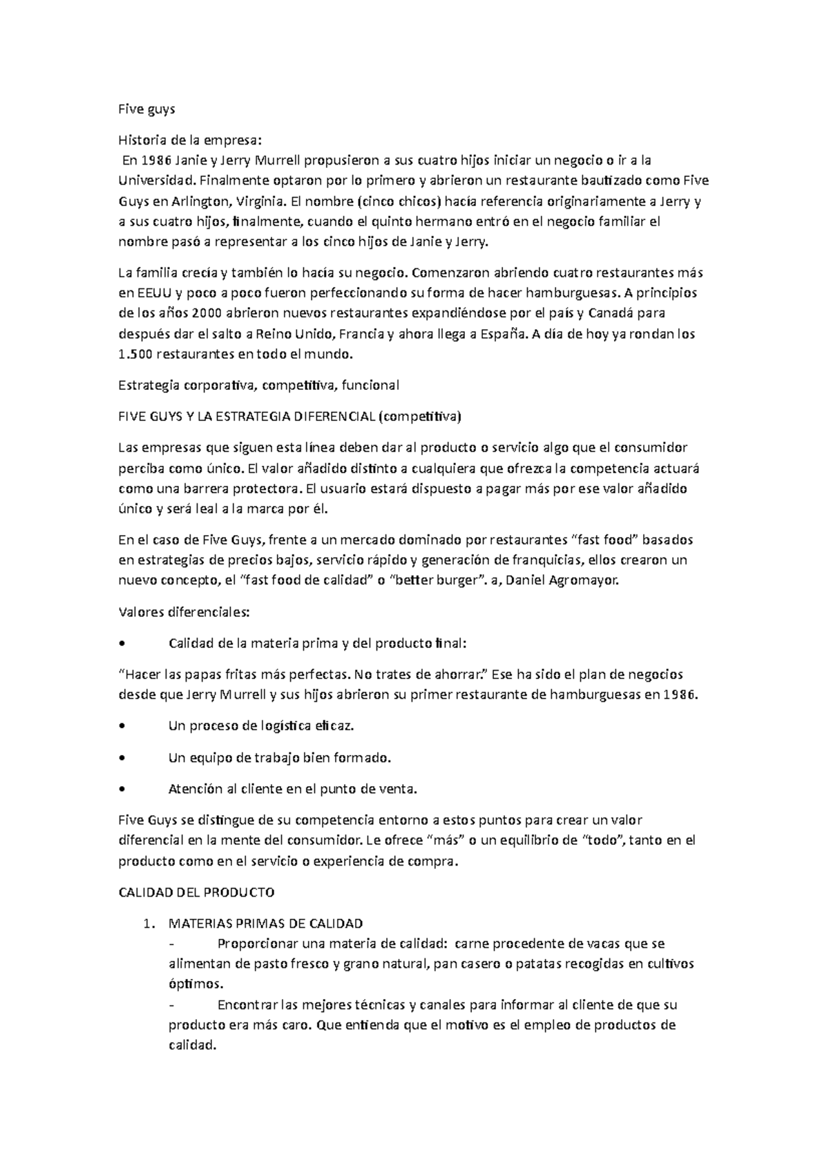 Five guys (intro a la admin) - Five guys Historia de la empresa: En ...