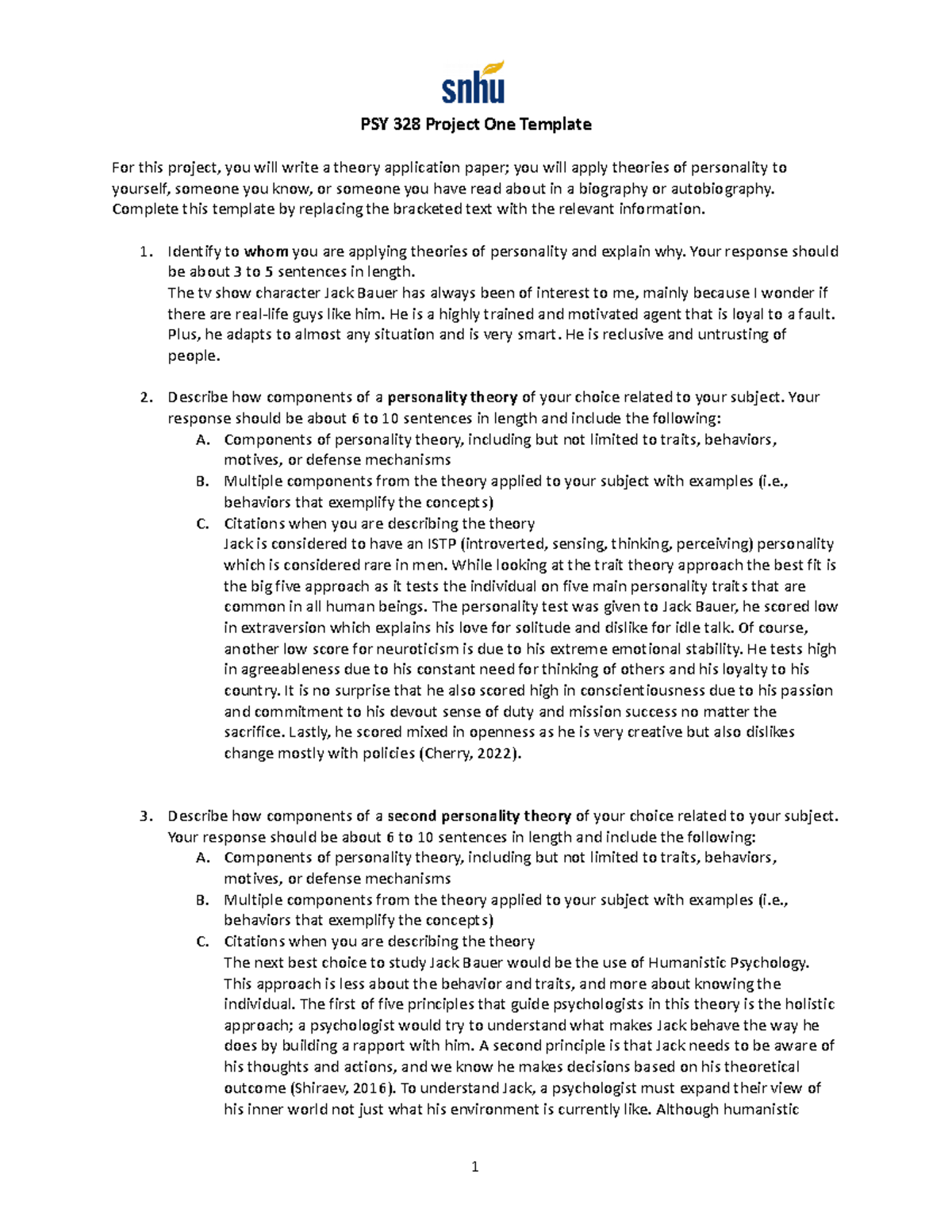 PSY 328 Project One - PSY 328 - SNHU - Studocu