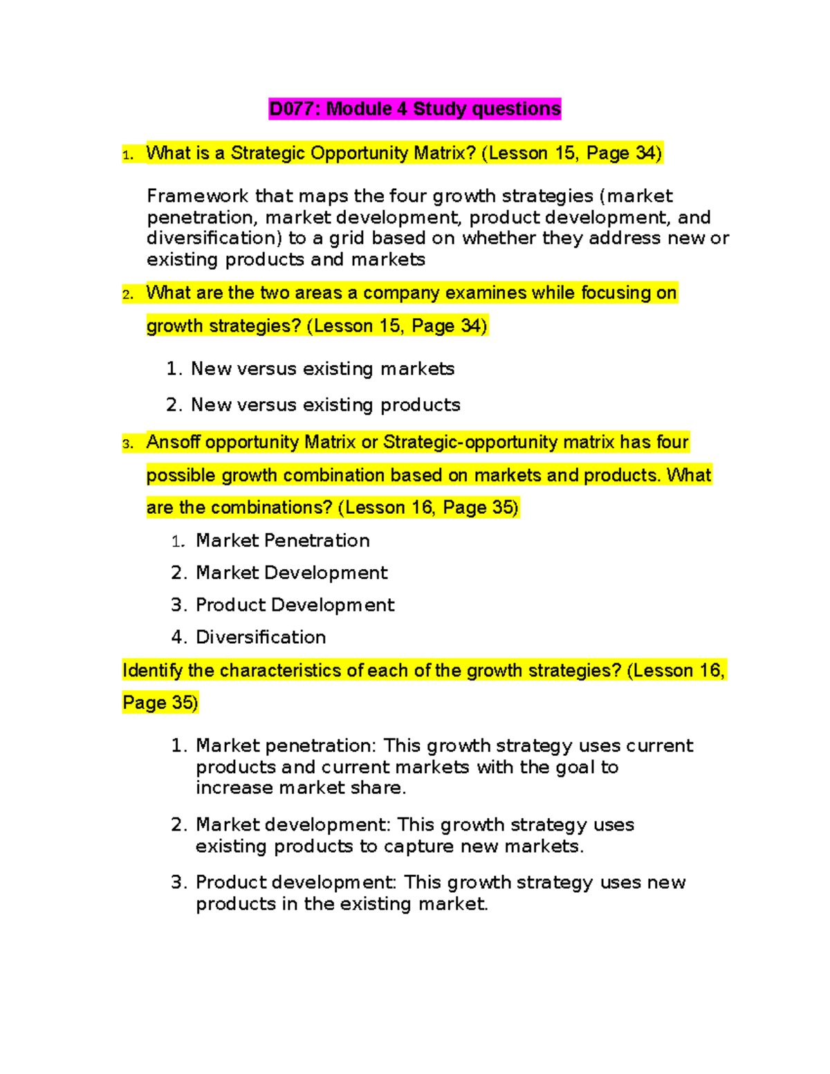 D077 Module 4 Study questions - D077: Module 4 Study questions 1. What ...